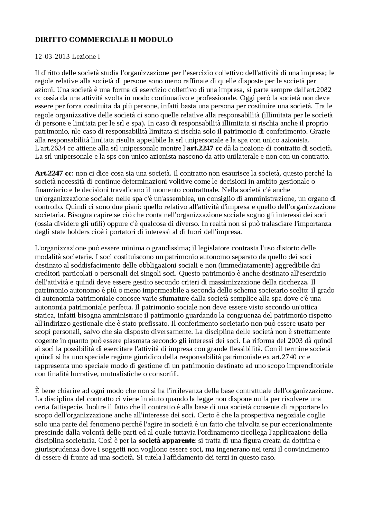 Diritto Commerciale Ii Modulo Docsity