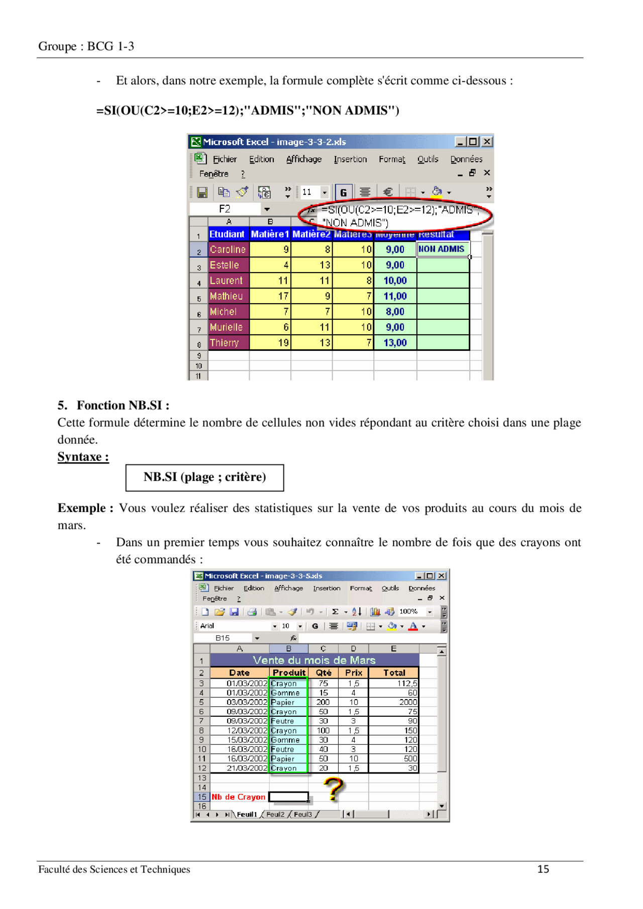 Notes Sur Excel Les Fonctions 3° Partie Docsity