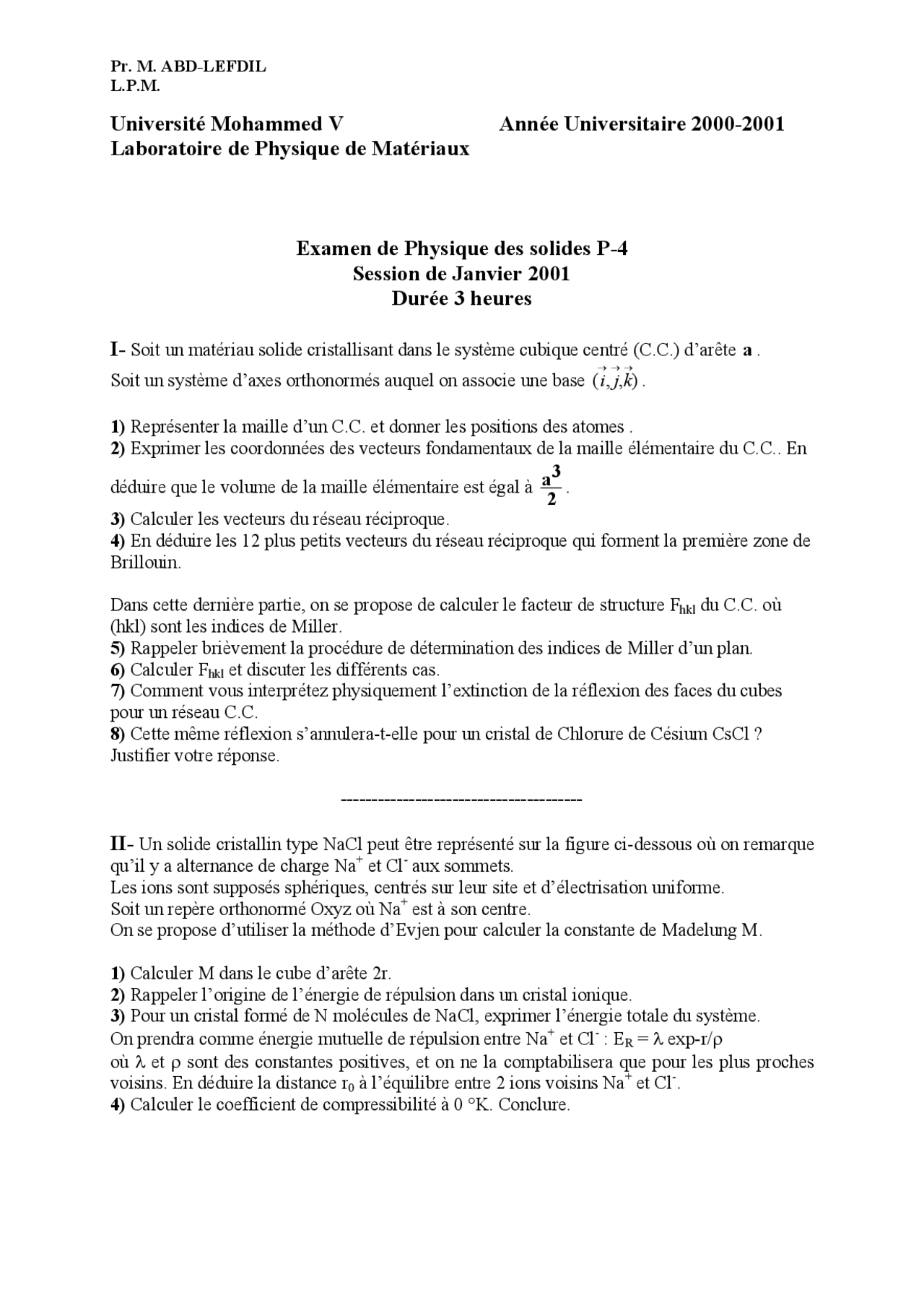 Notes Sur La Physique Des Solides Exercices 2 Docsity