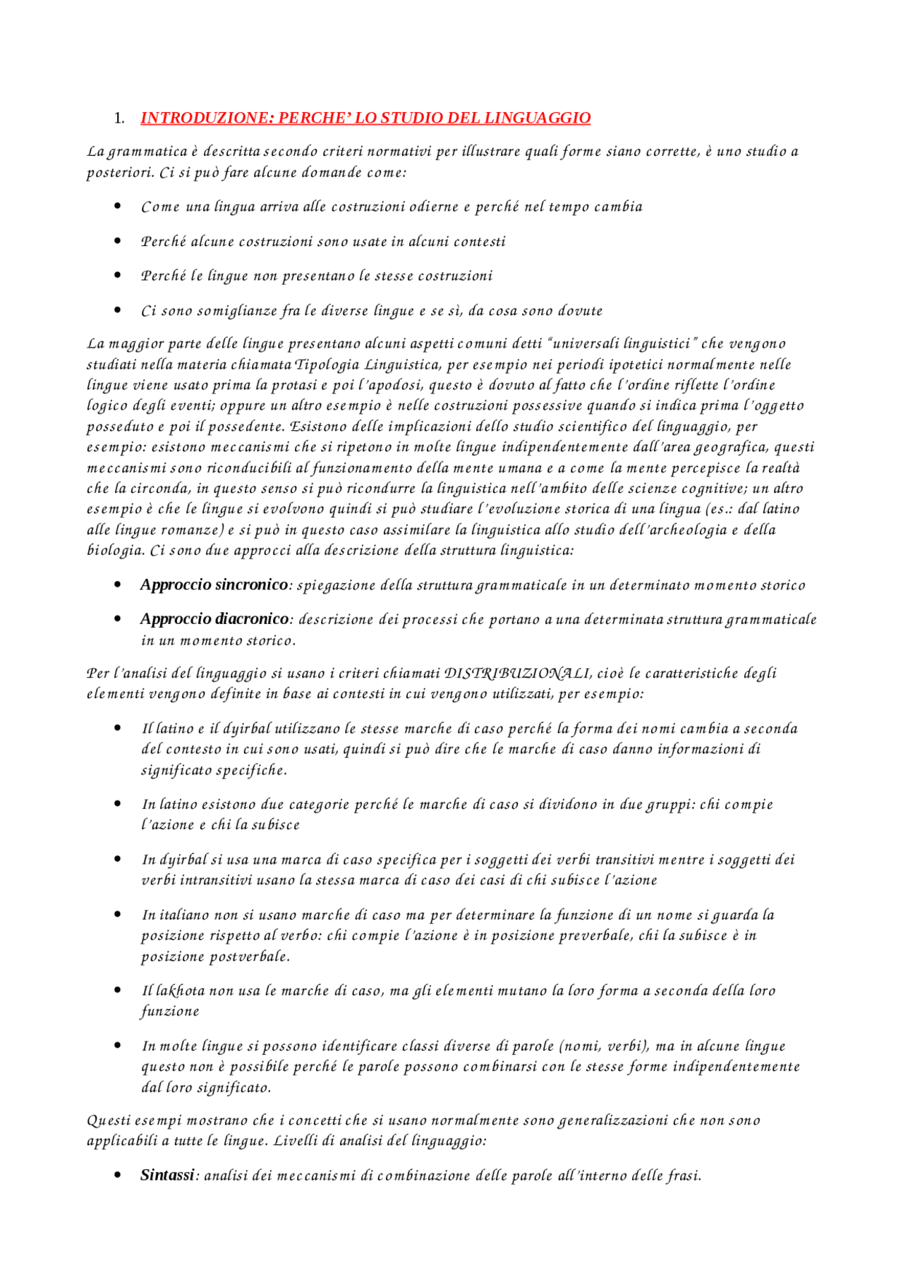 Riassunto Glottologia Dispense S Cristofaro Docsity