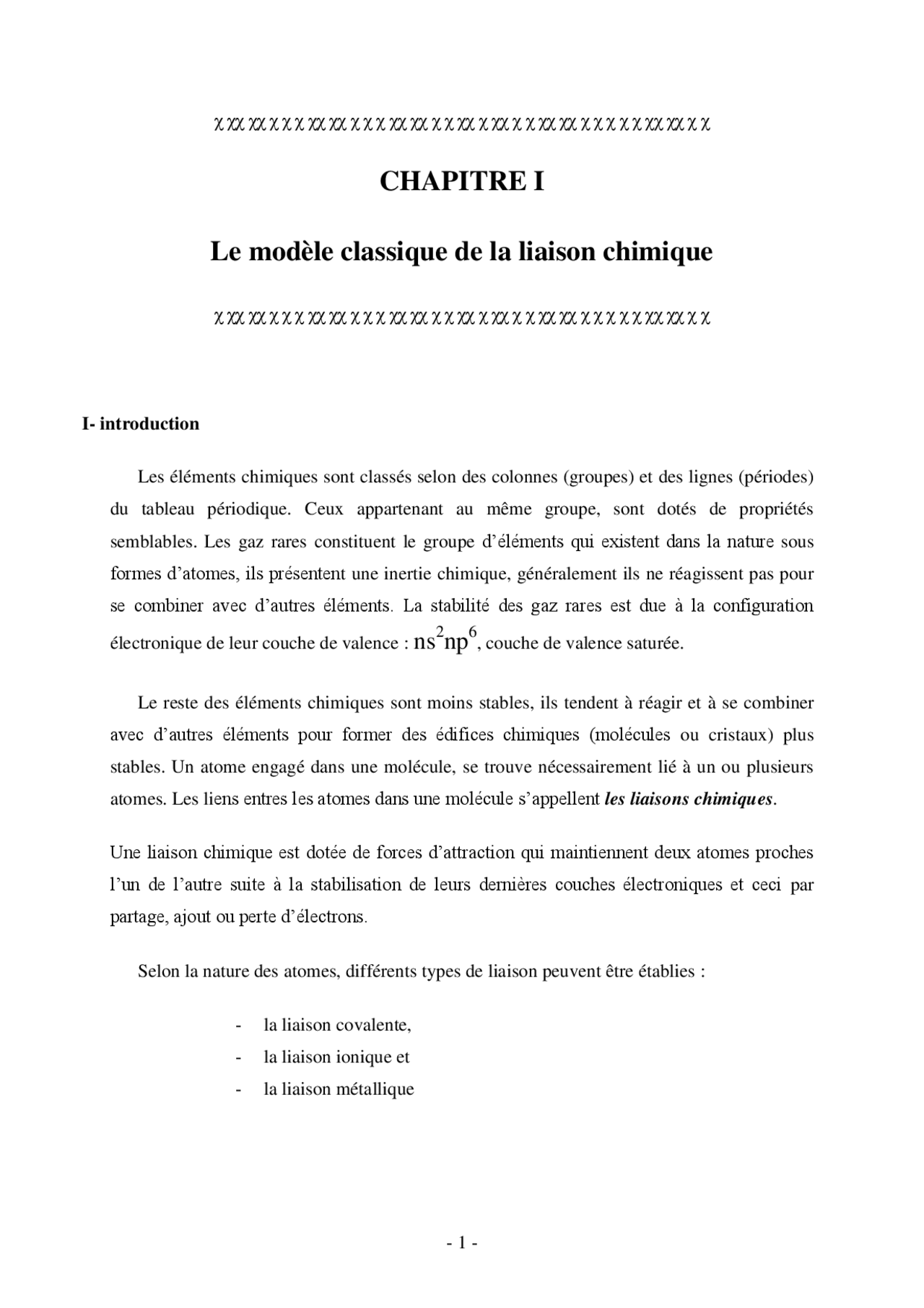 Notes Sur Le Modèle Classique De La Liaison Chimique 1° Partie