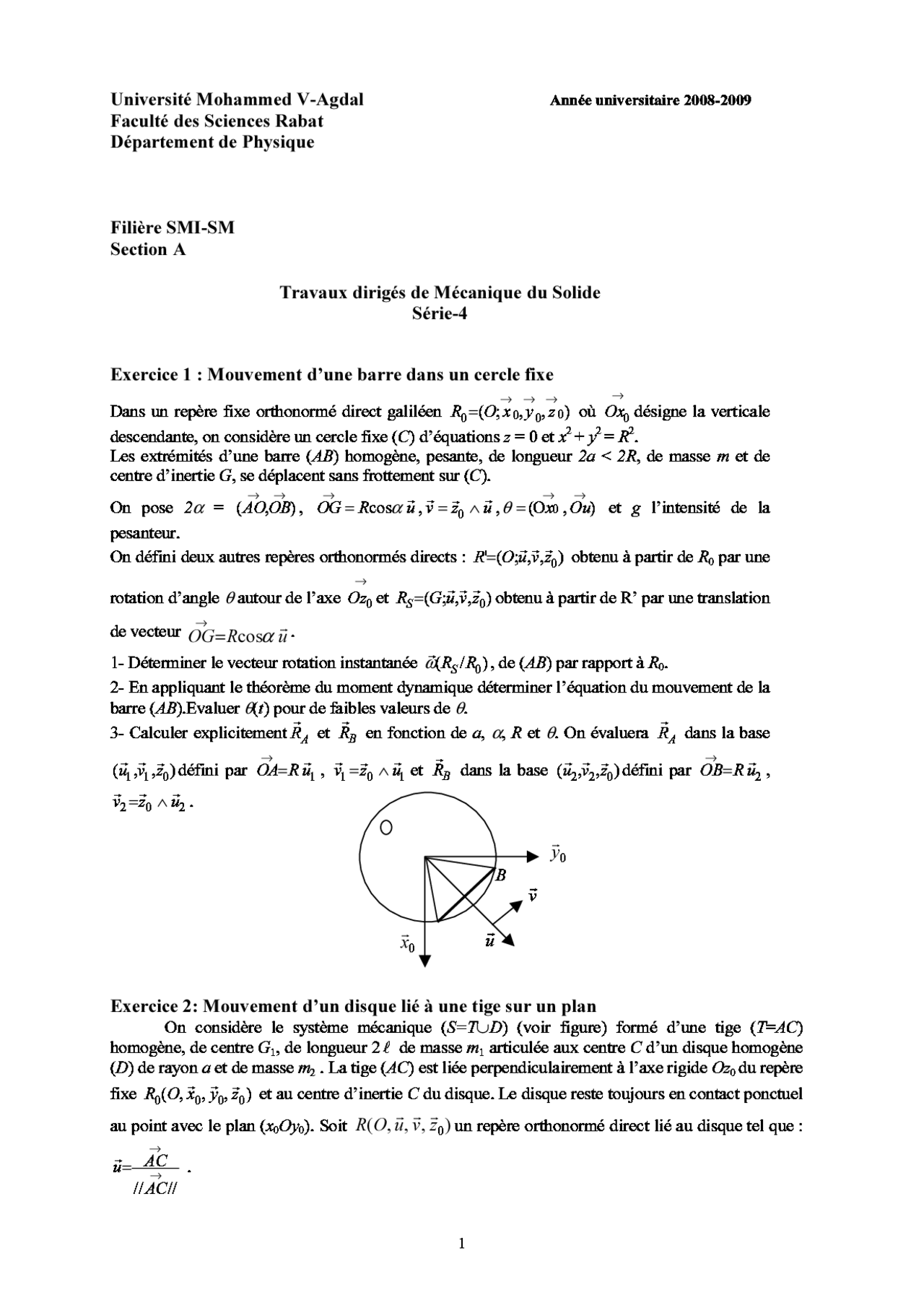Notes Sur La Série De Mécanique Du Solide Exercices 4 Docsity