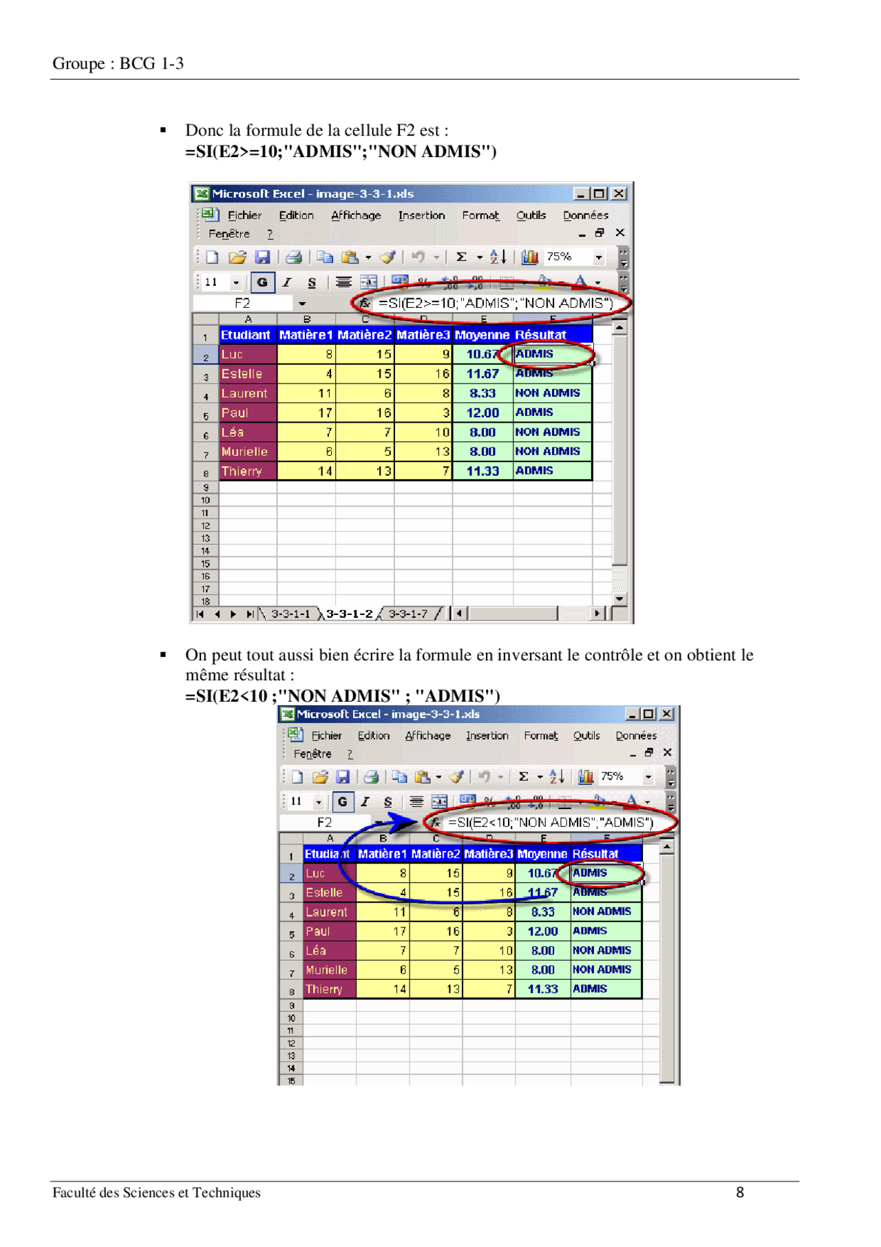Notes Sur Excel Les Fonctions 2° Partie Docsity
