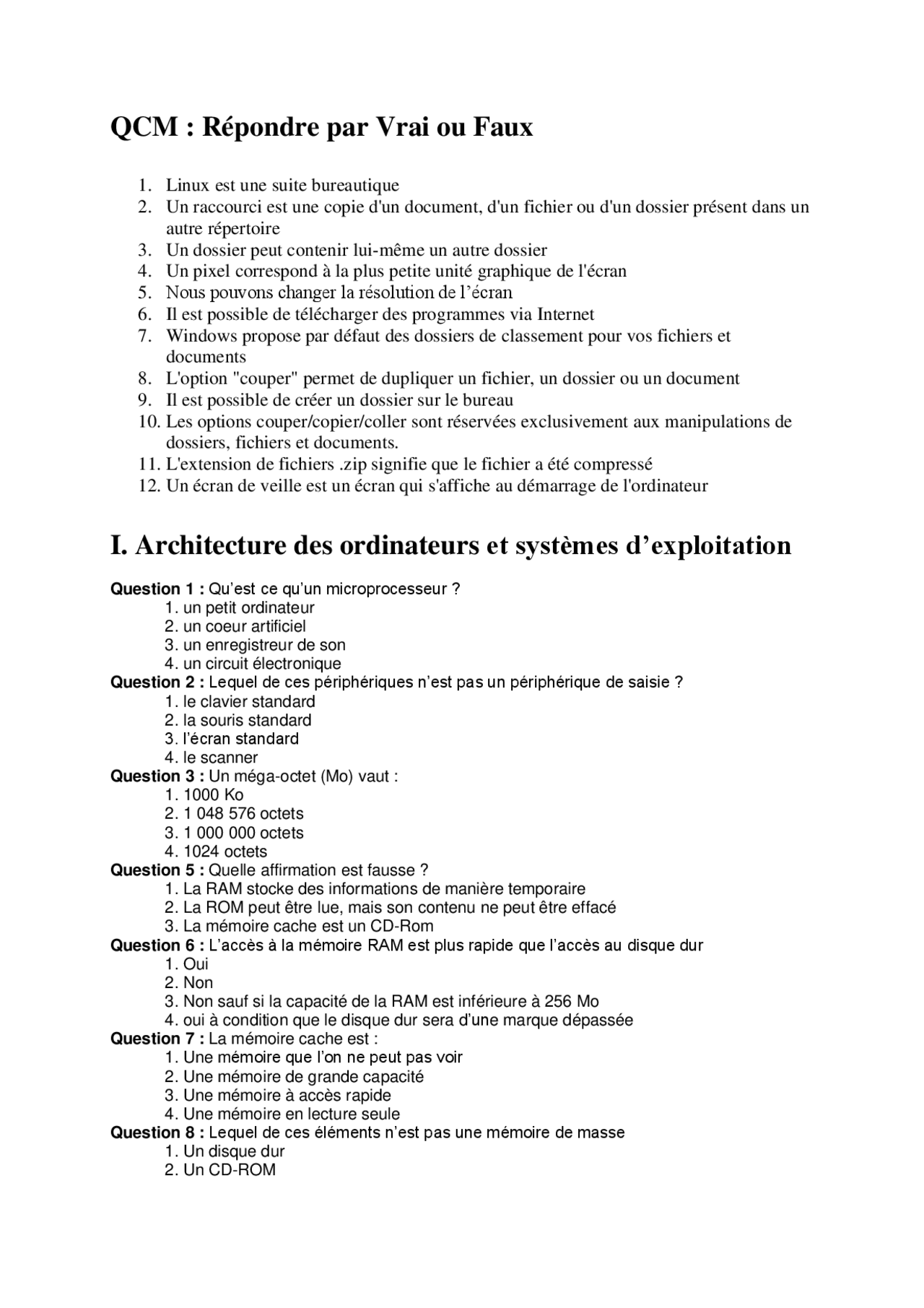 Notes Sur Les Informations Pratiques Dinformatique Docsity