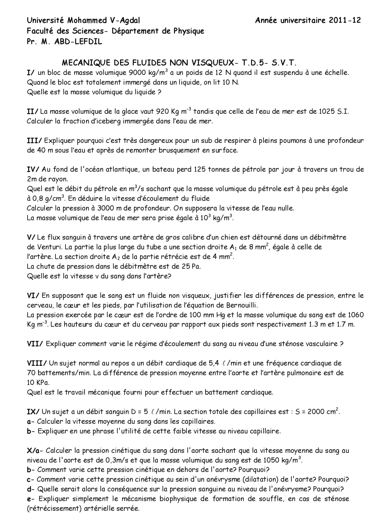 Notes Sur La Rmécanique Des Fluides Non Visqueux Docsity