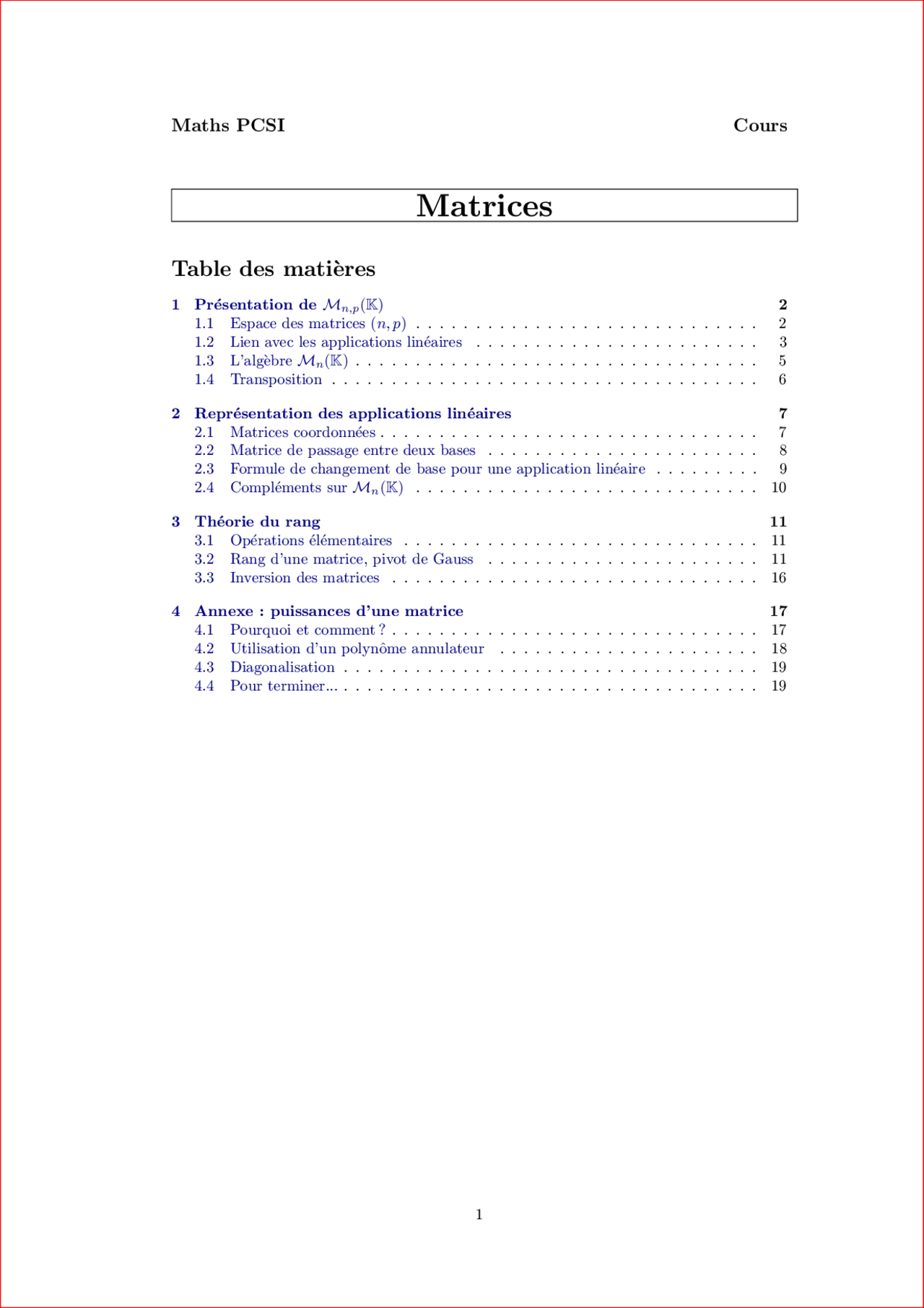 Notes Sur Les Matrices 1° Partie Docsity