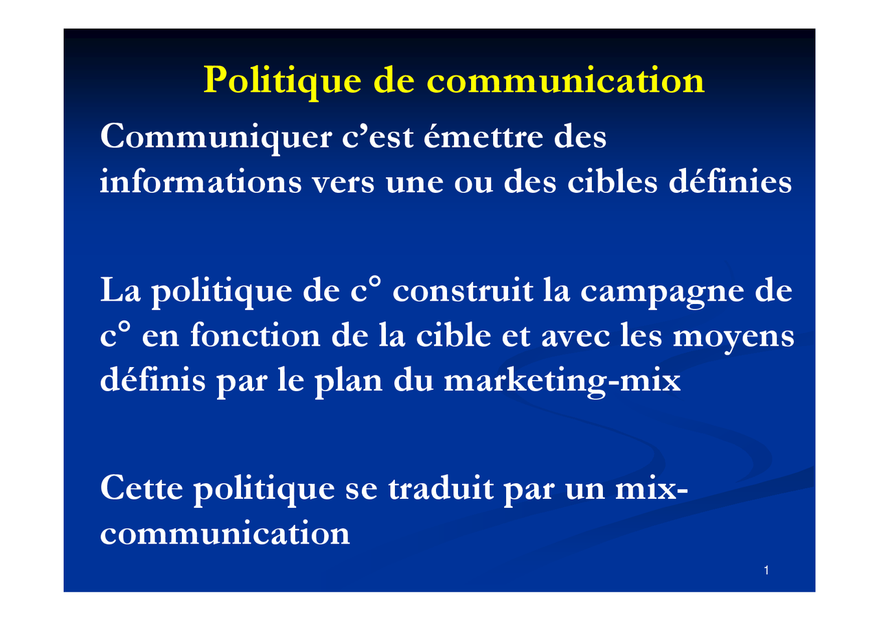 Notes sur la politique de communication - 1° partie - Docsity