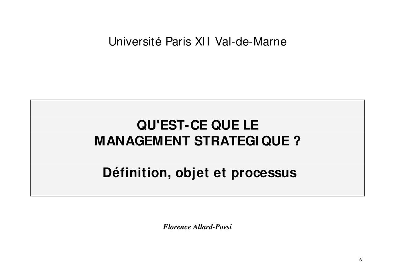 Notes Sur Le Management Stratégique 1° Partie Docsity