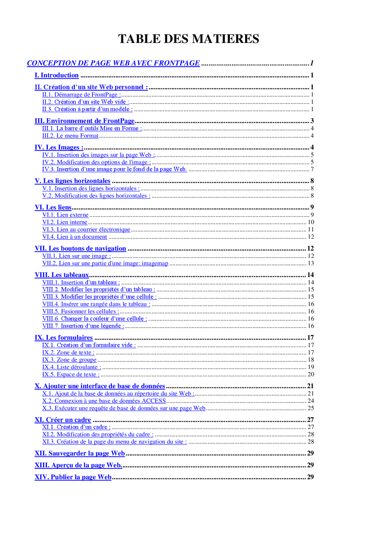 Notes Sur La Conception De Page Web Avec Frontpage 1° Partie Docsity