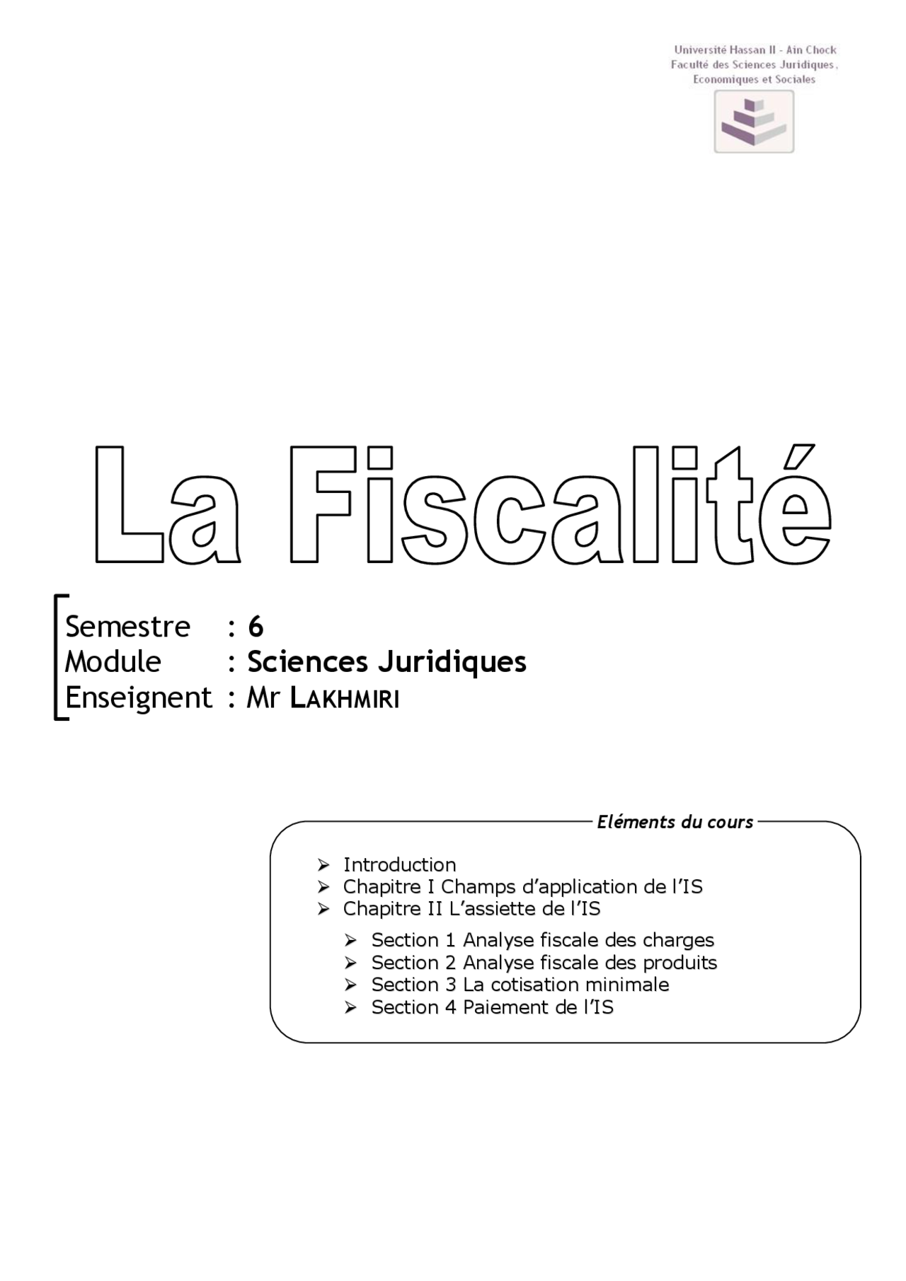 Notes Sur La Fiscalité 1° Partie Docsity