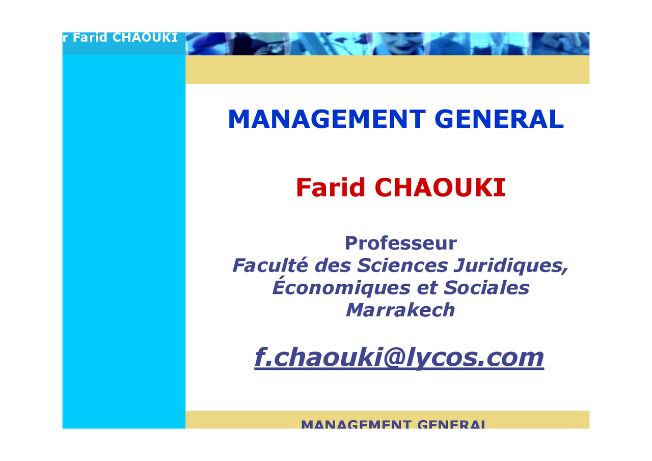 Notes Sur Le Management Général 1° Partie Docsity
