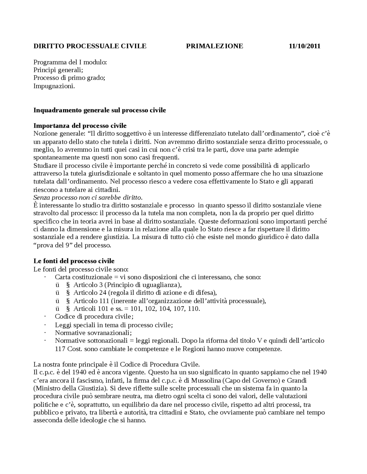Diritto Processuale Civile 1 Modulo Docsity