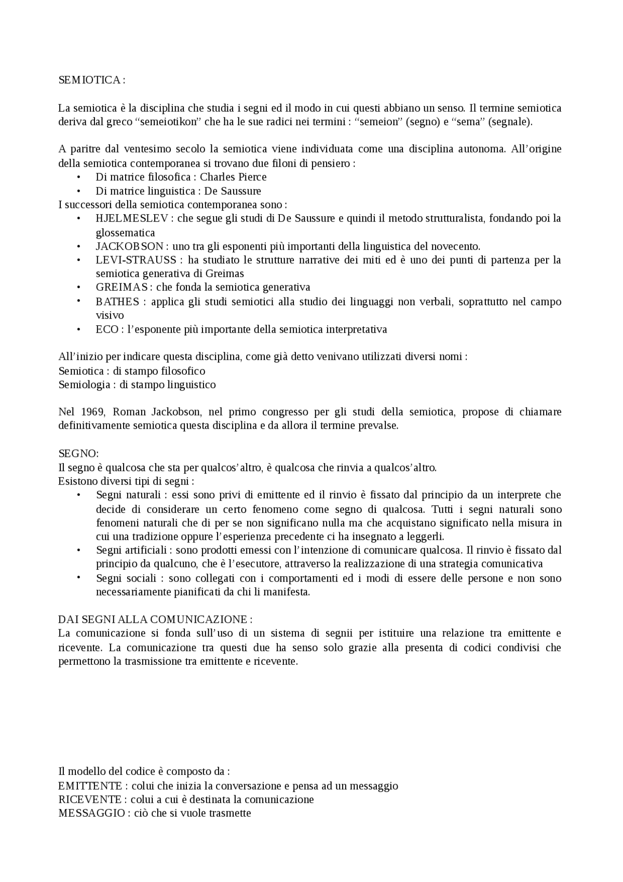 Riassunto Semiotica Scienze Della Comunicazione Docsity