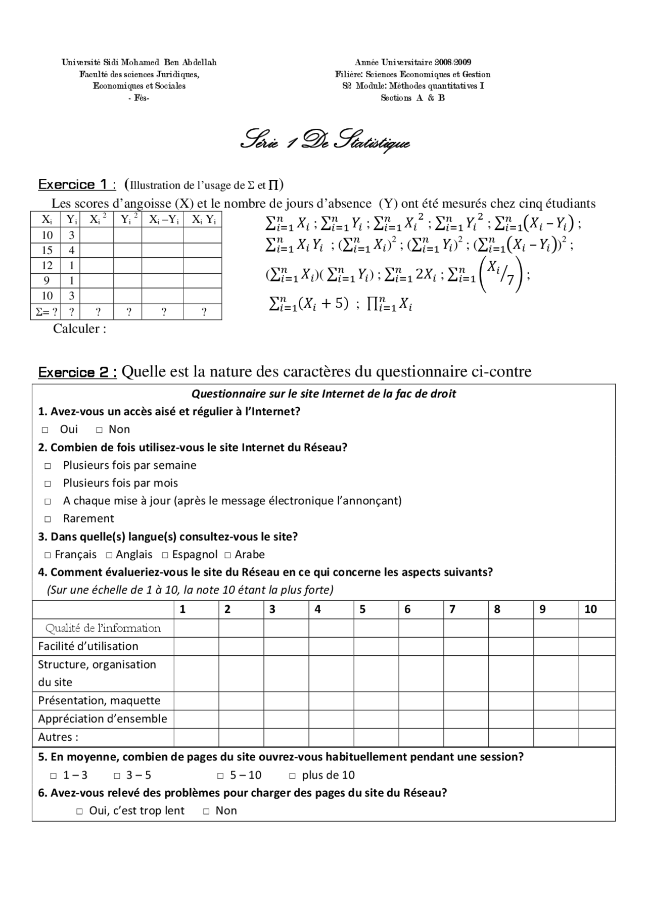 Notes De Statistiques Exercices Docsity