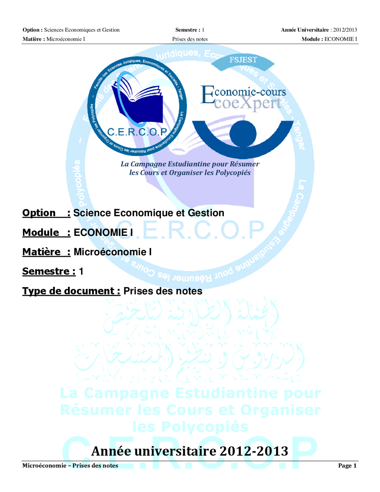 Notes Sur Microéconomie I Docsity