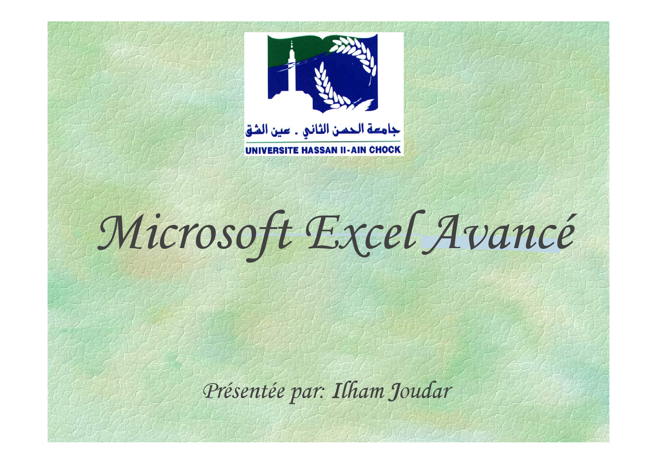 Notes Sur Le Programme Microsoft Excel Avancé 1° Partie Docsity