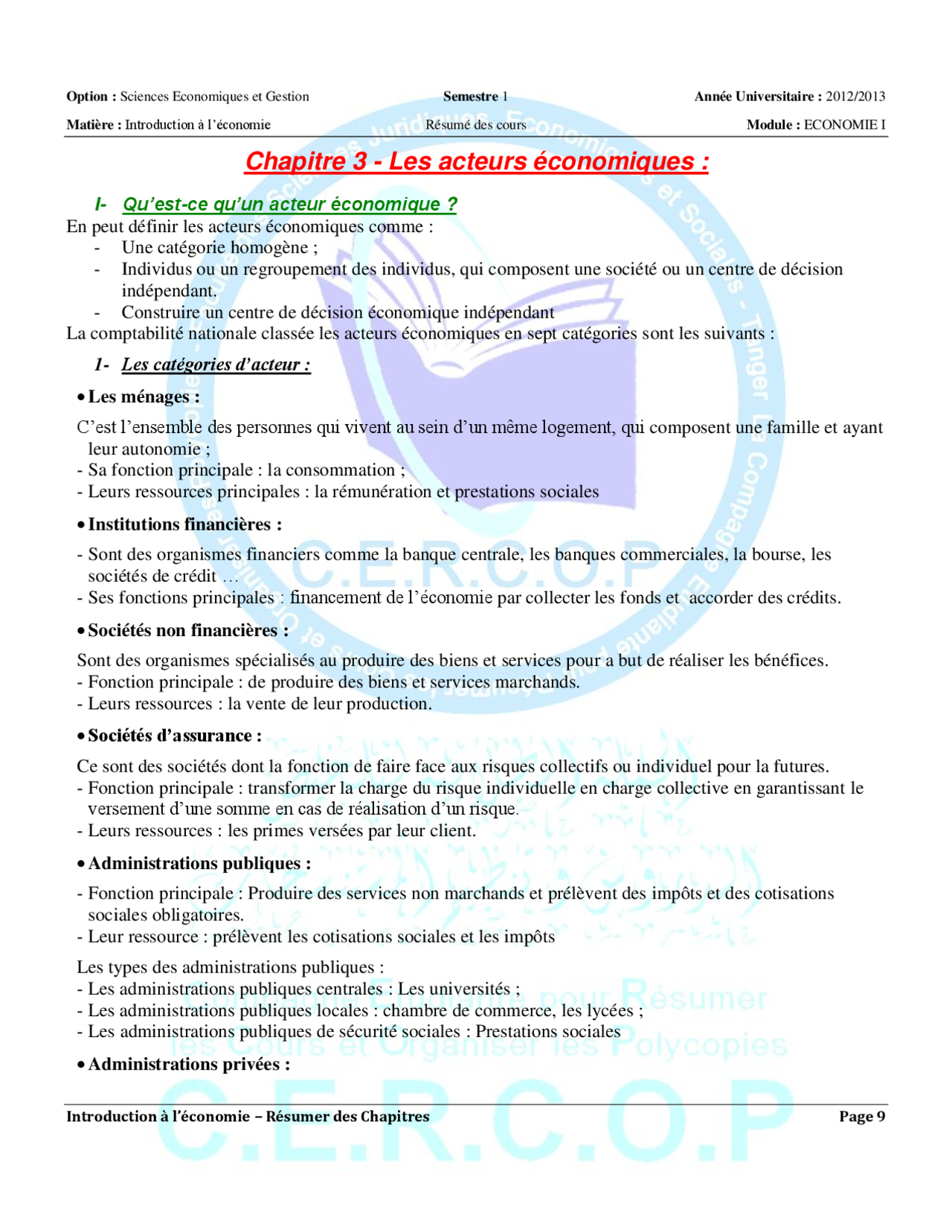 Notes Sur Lintroduction à Léconomie 2° Partie Docsity