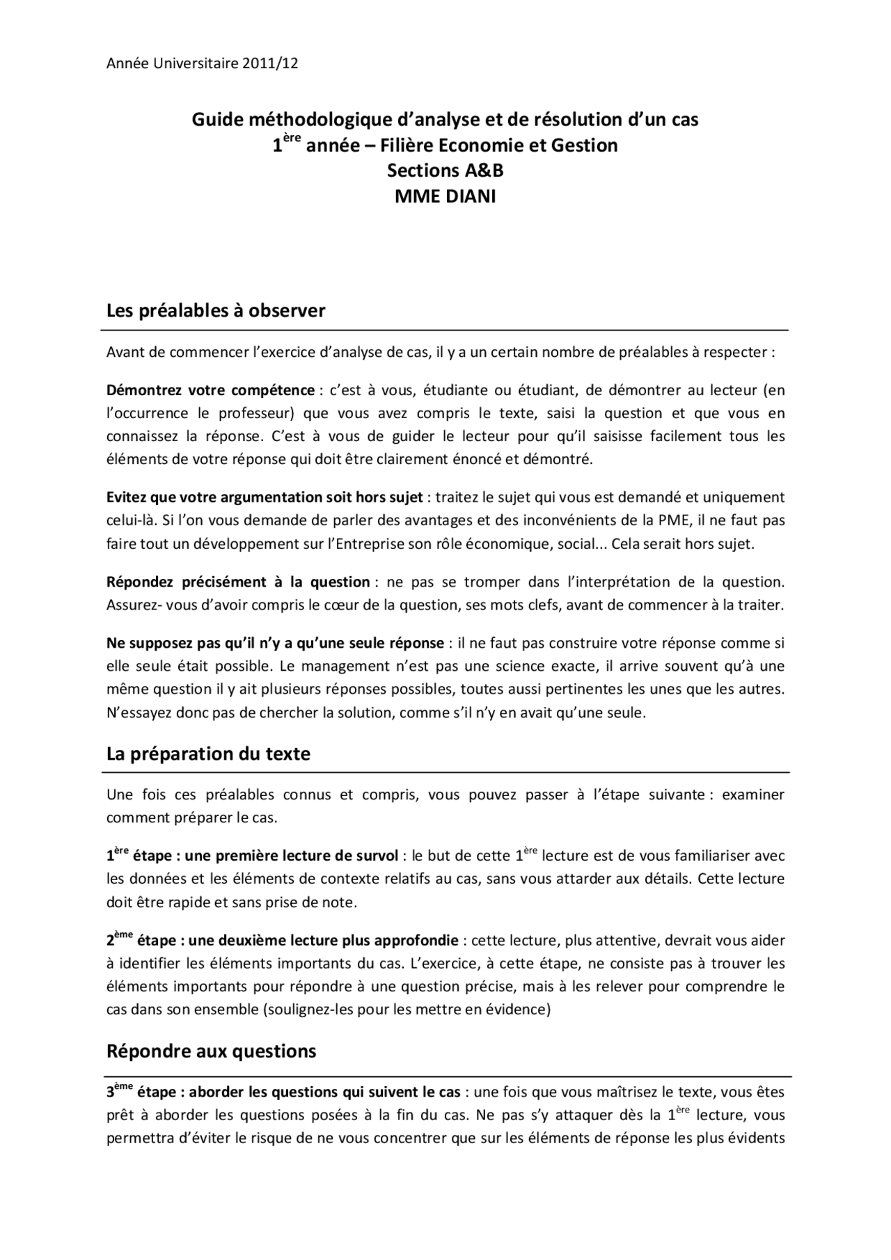 Notes Sur La Guide Méthodologique Danalyse Et De Résolution Dun Cas