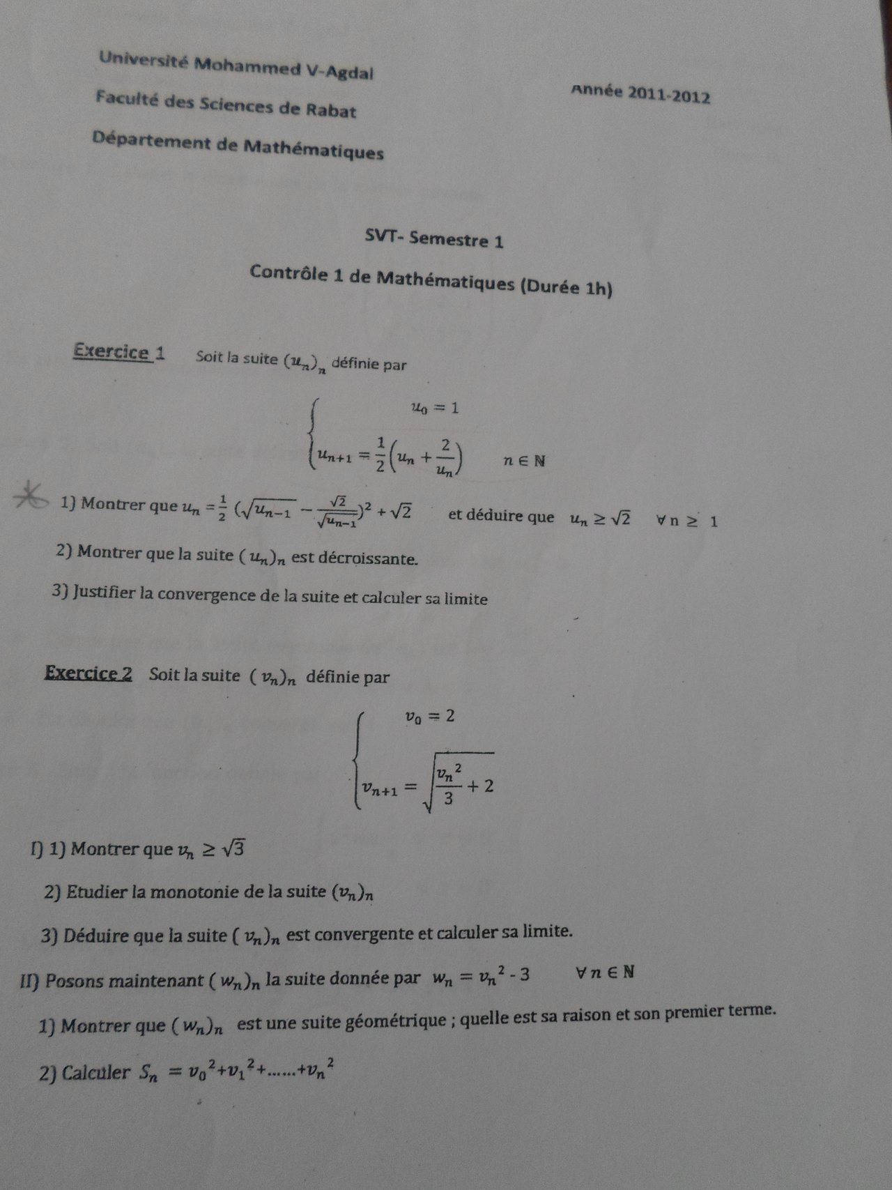 Exercices de math 1 | Examens Mathématiques | Docsity