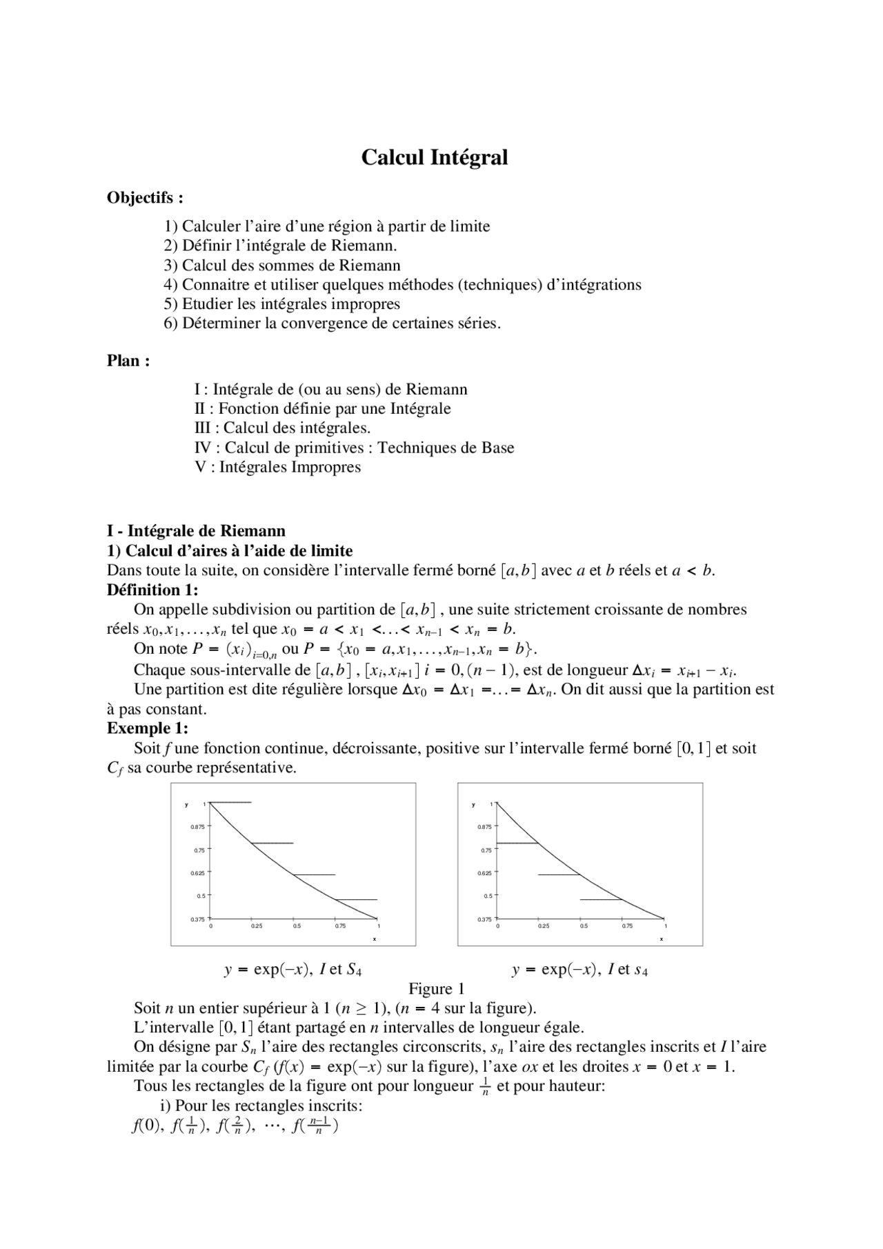 Notes Sur Le Calcul Intégral 1° Partie Docsity