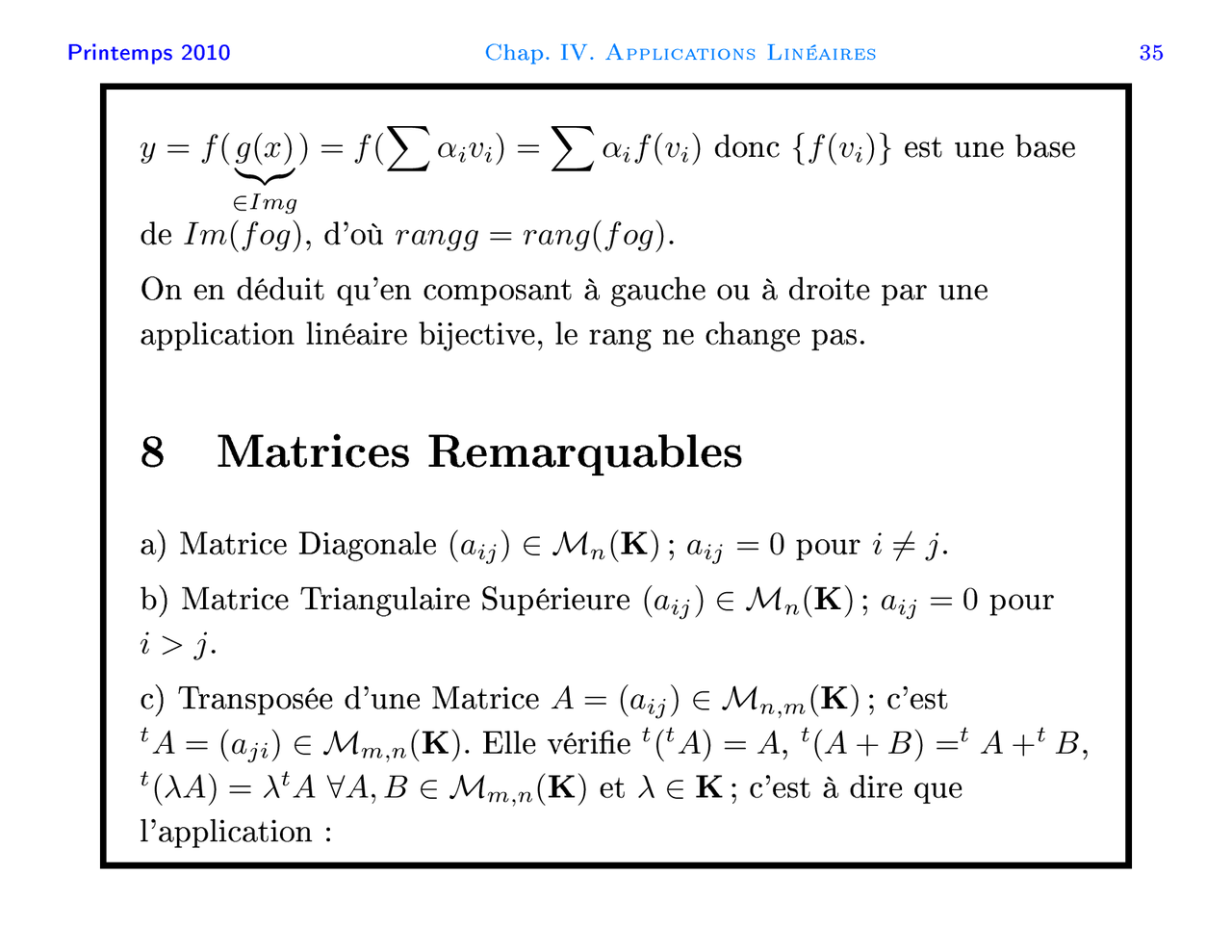 Notes Sur Les Applications Linéaires 3° Partie Docsity