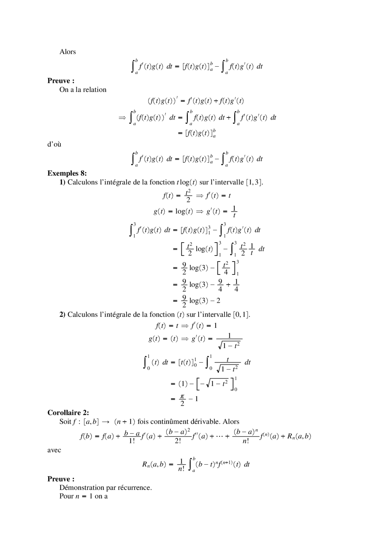 Notes Sur Le Calcul Intégral 2° Partie Docsity