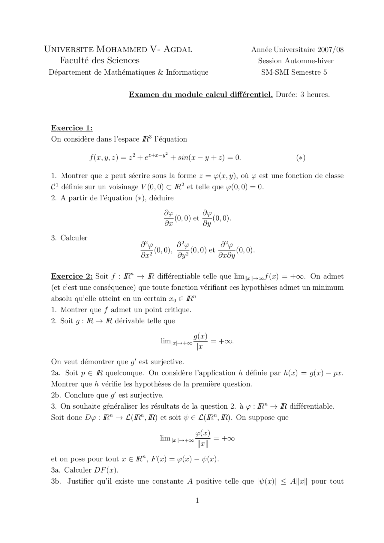 Epreuve Sur Le Calcul Différentiel Docsity