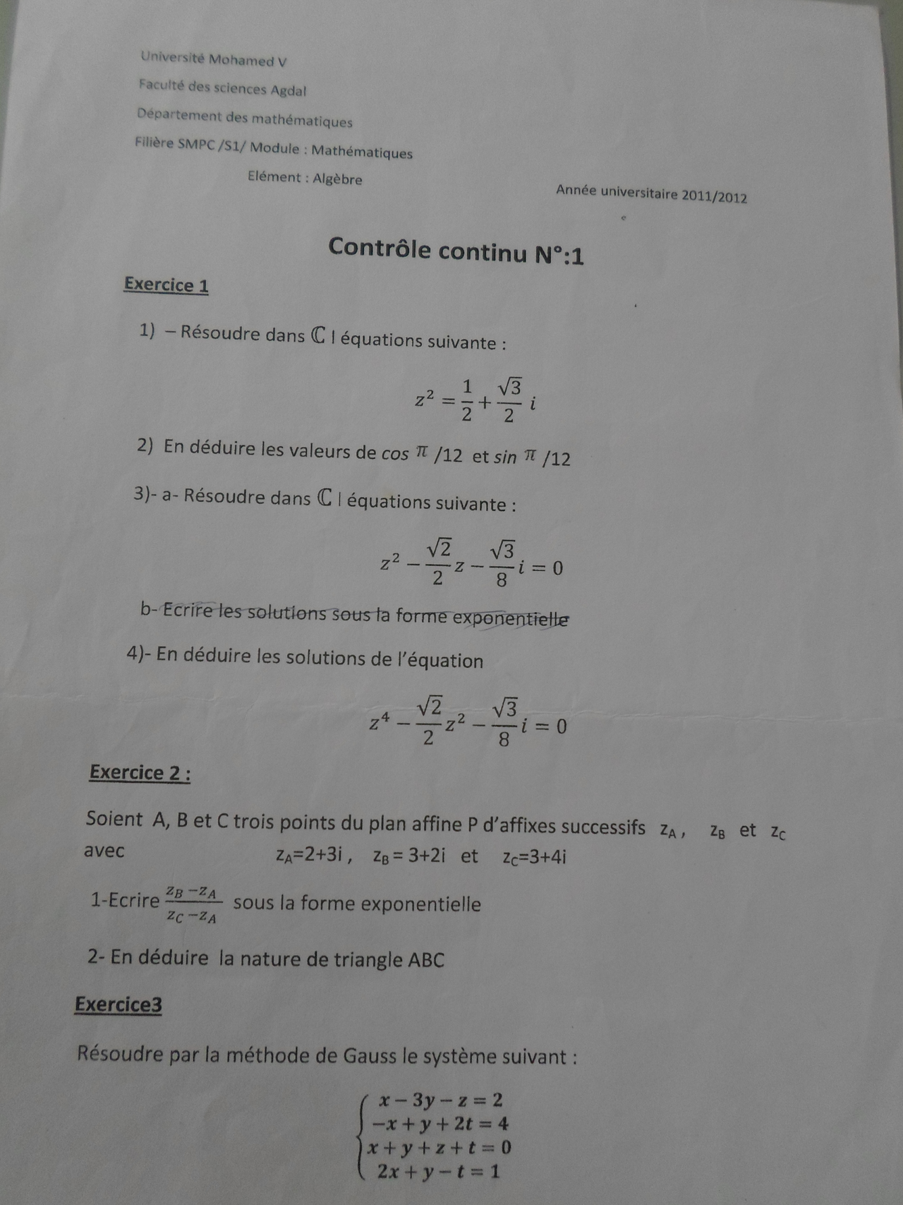 Exercices De Math 4 Docsity