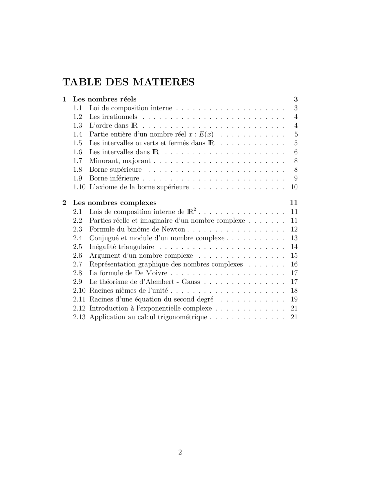 Notes Sur Les Nombres Réels Et Complexes Docsity