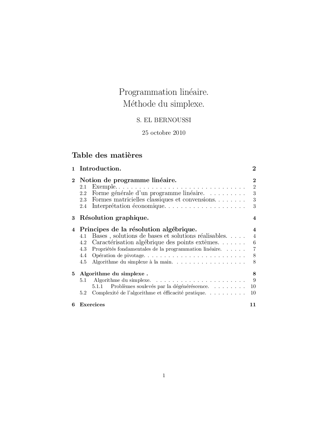 Notes Sur La Programmation Linéaire Et La Méthode Du Simplexe Notes