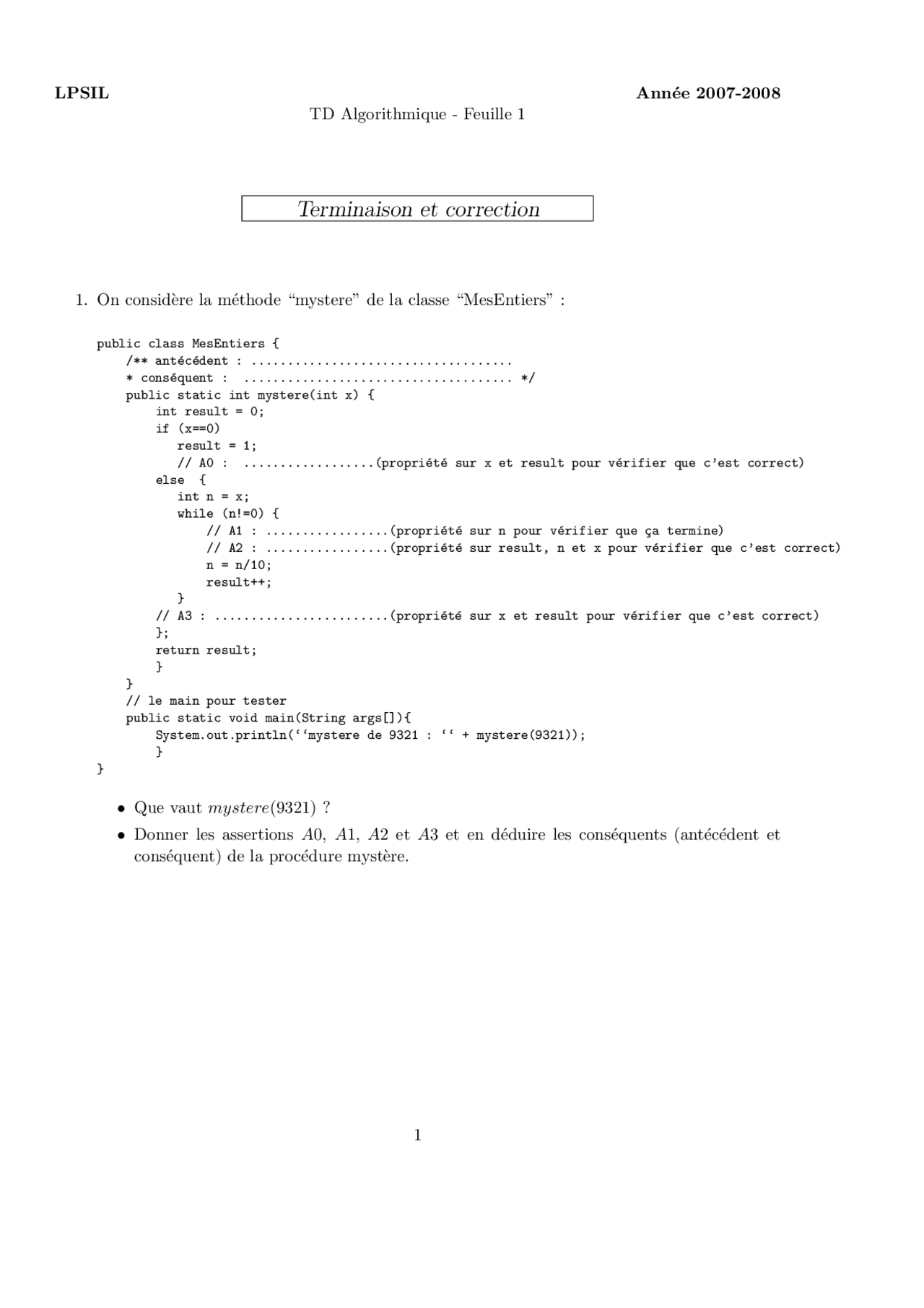 Exercices De Algorithmique Docsity