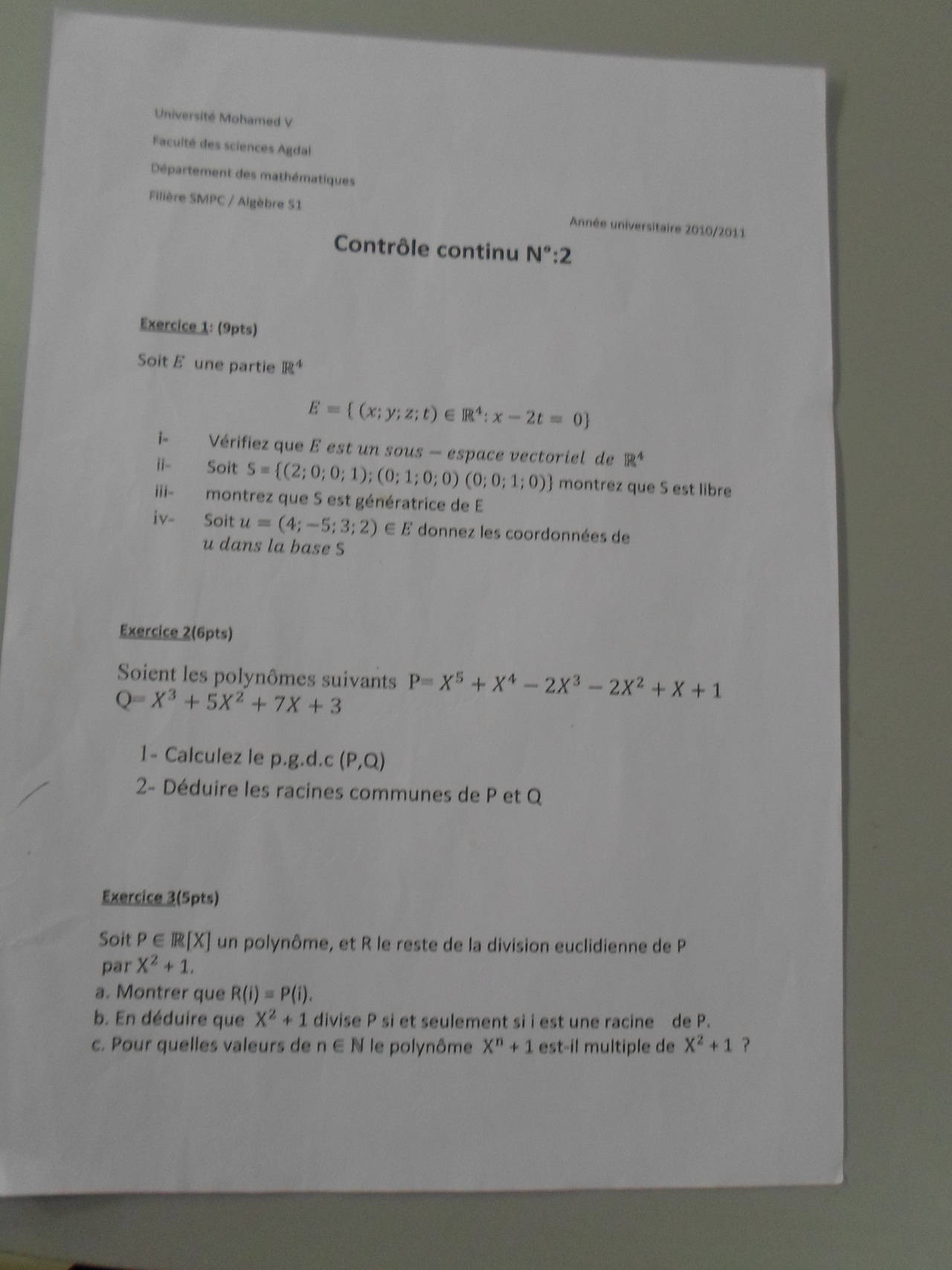 Examen De Mathématique Docsity
