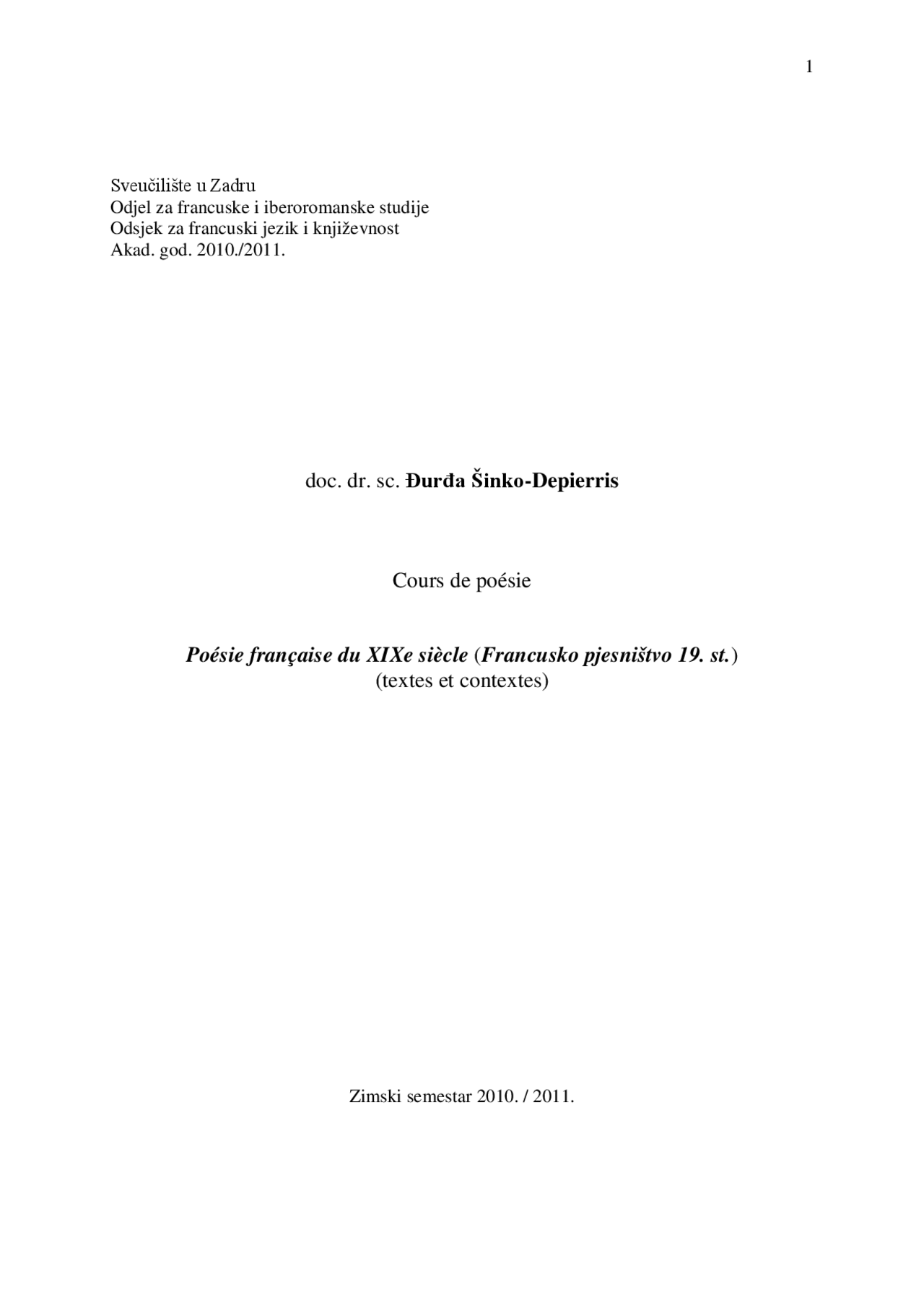 Notes Sur La Poésie Française Du Xixe Siècle Notes Langue Anglaise