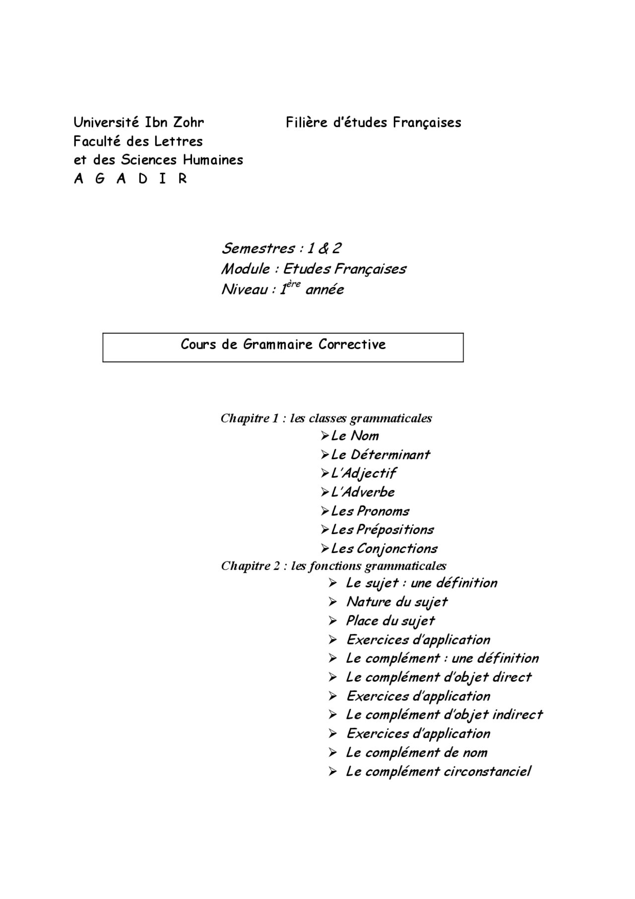 Notes Sur La Grammaire Corrective 1° Partie Docsity