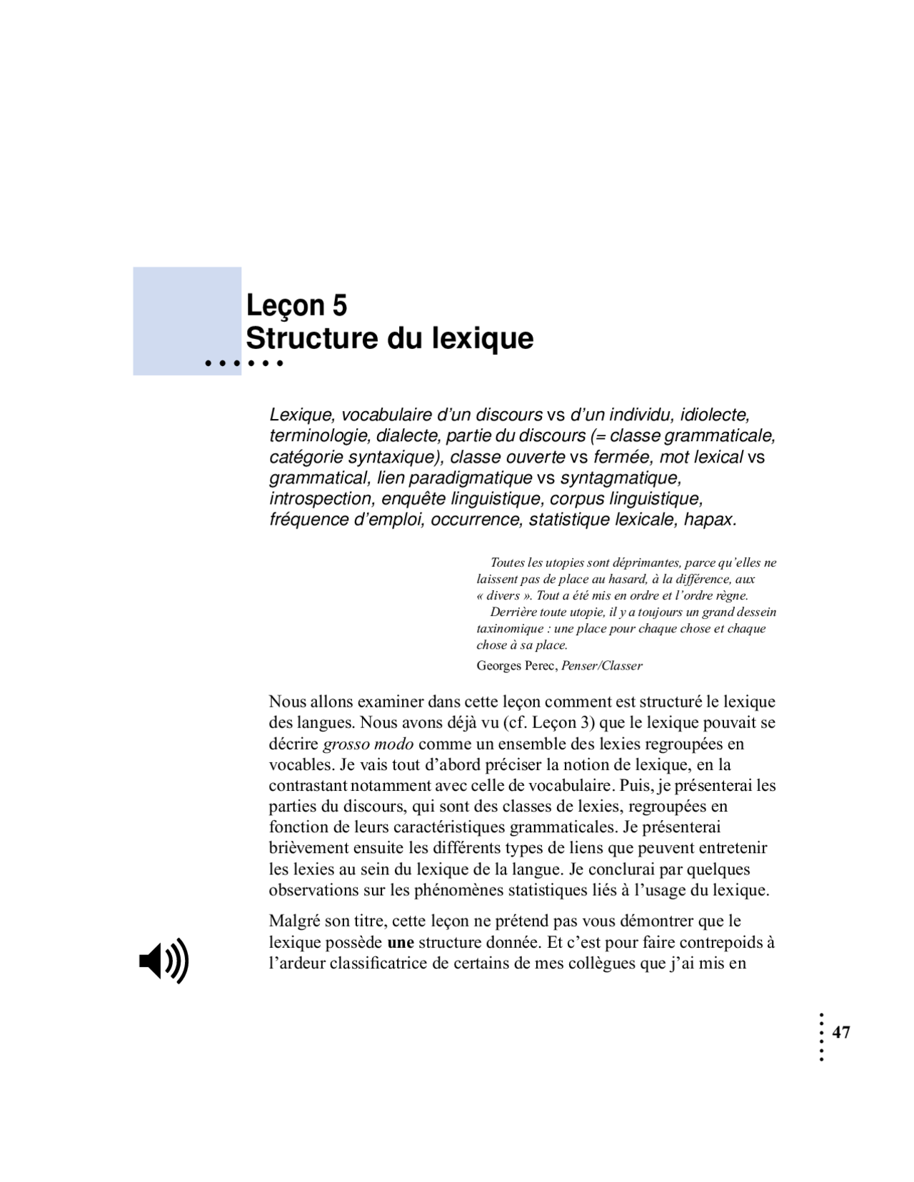 Notes sur la structure du lexique - Docsity