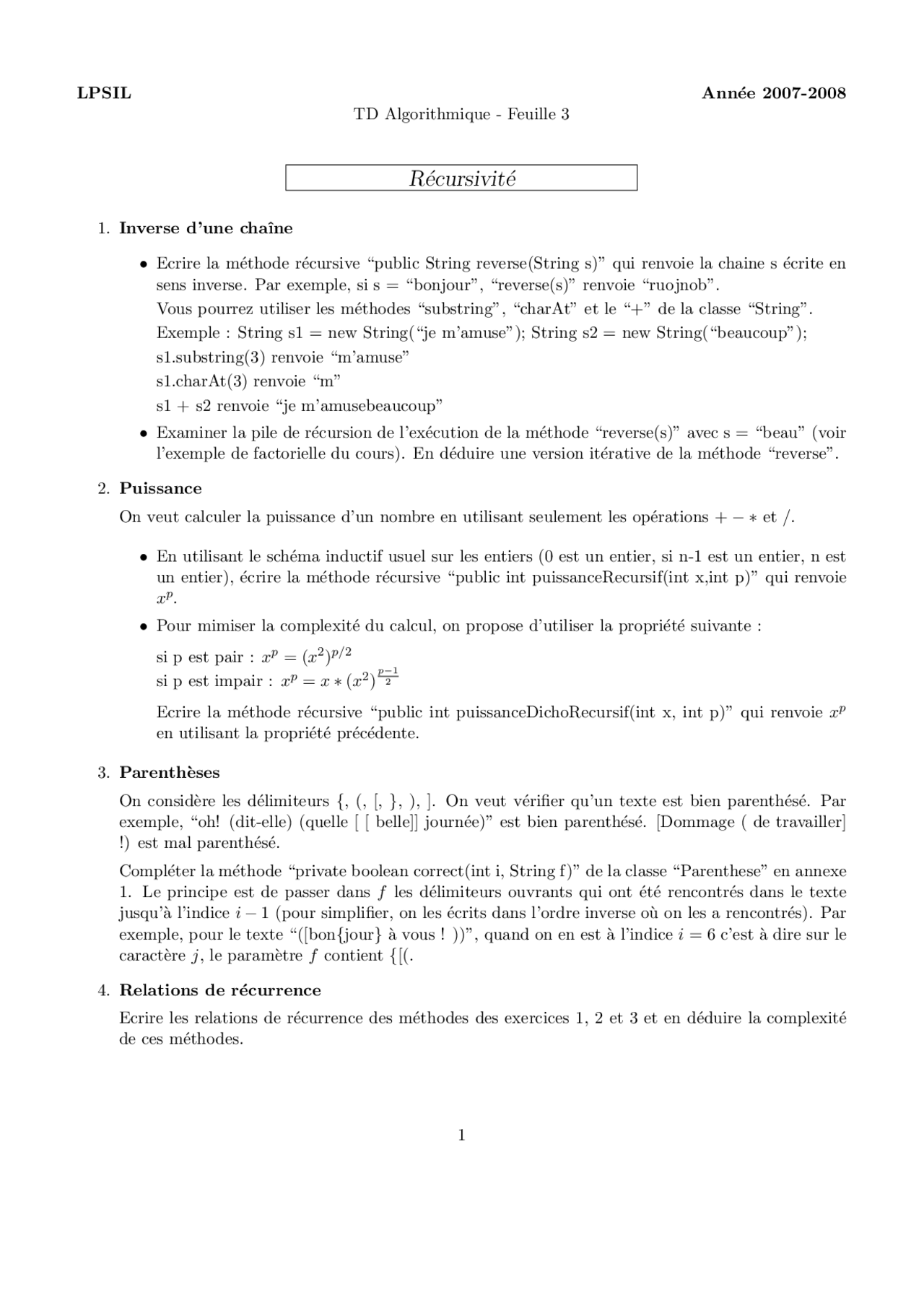 Exercices sur la récursivité - Docsity