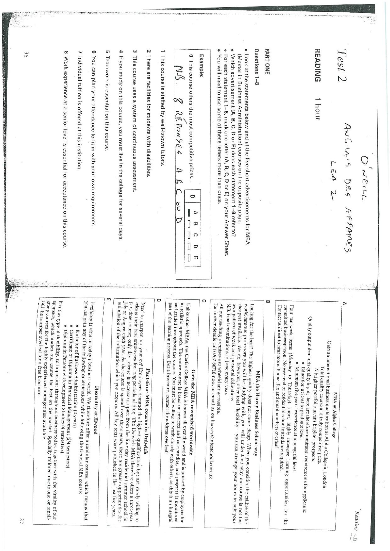 Examen De Langue Anglaise Reading 2 Docsity