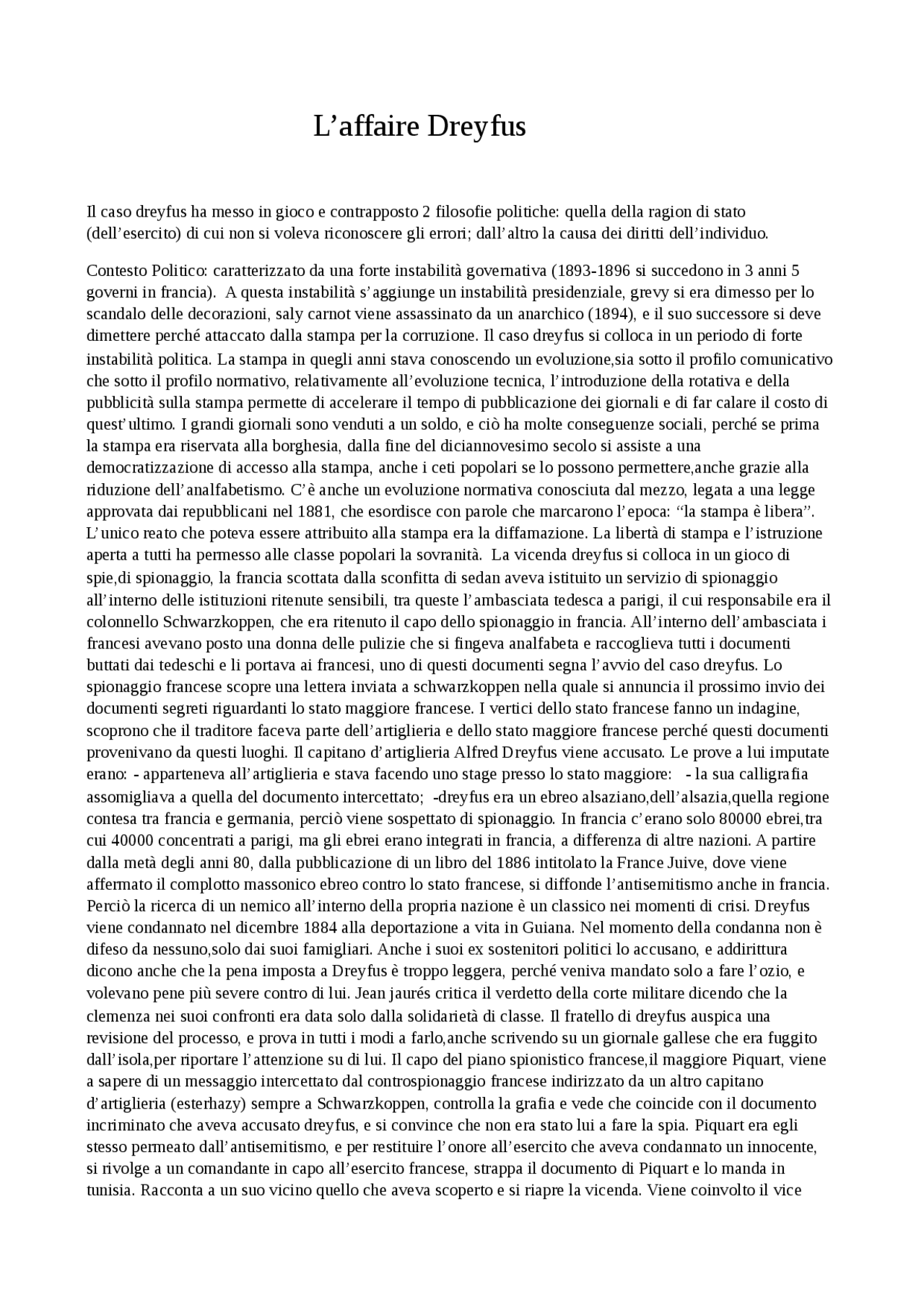 Il Caso Dreyfus Docsity
