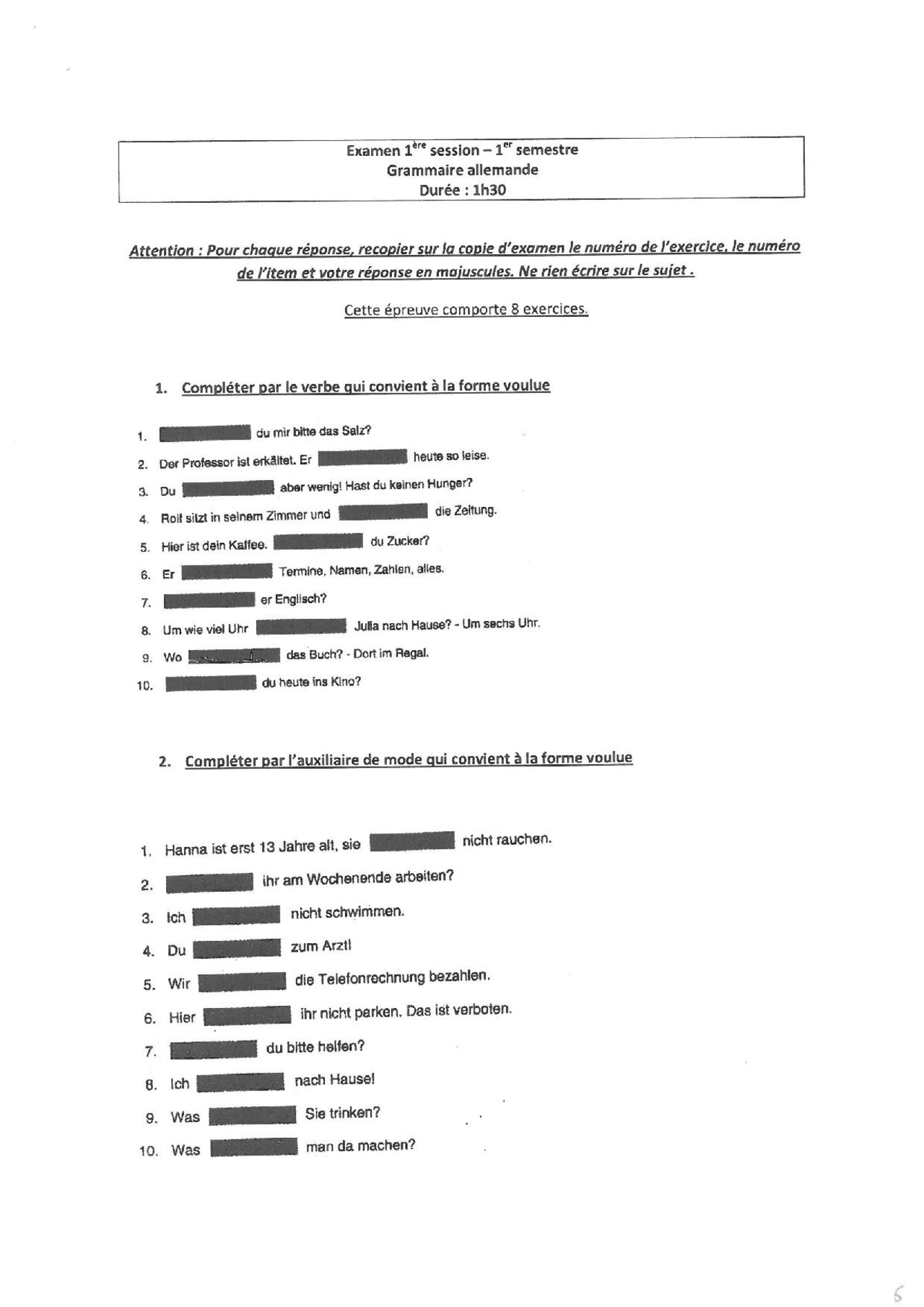 Examen De Langue Allemande Docsity