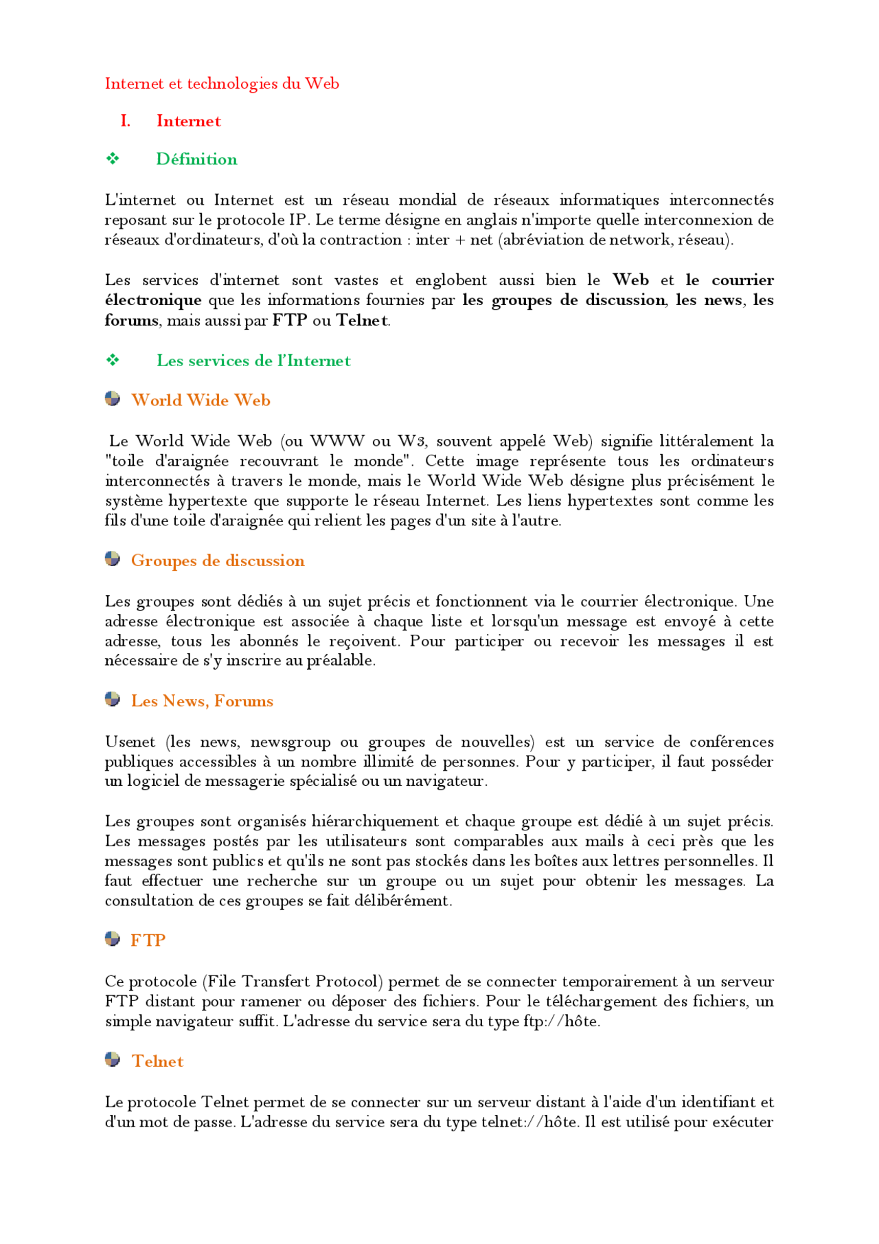 Notes Sur Internet Et Les Technologies Du Web Docsity