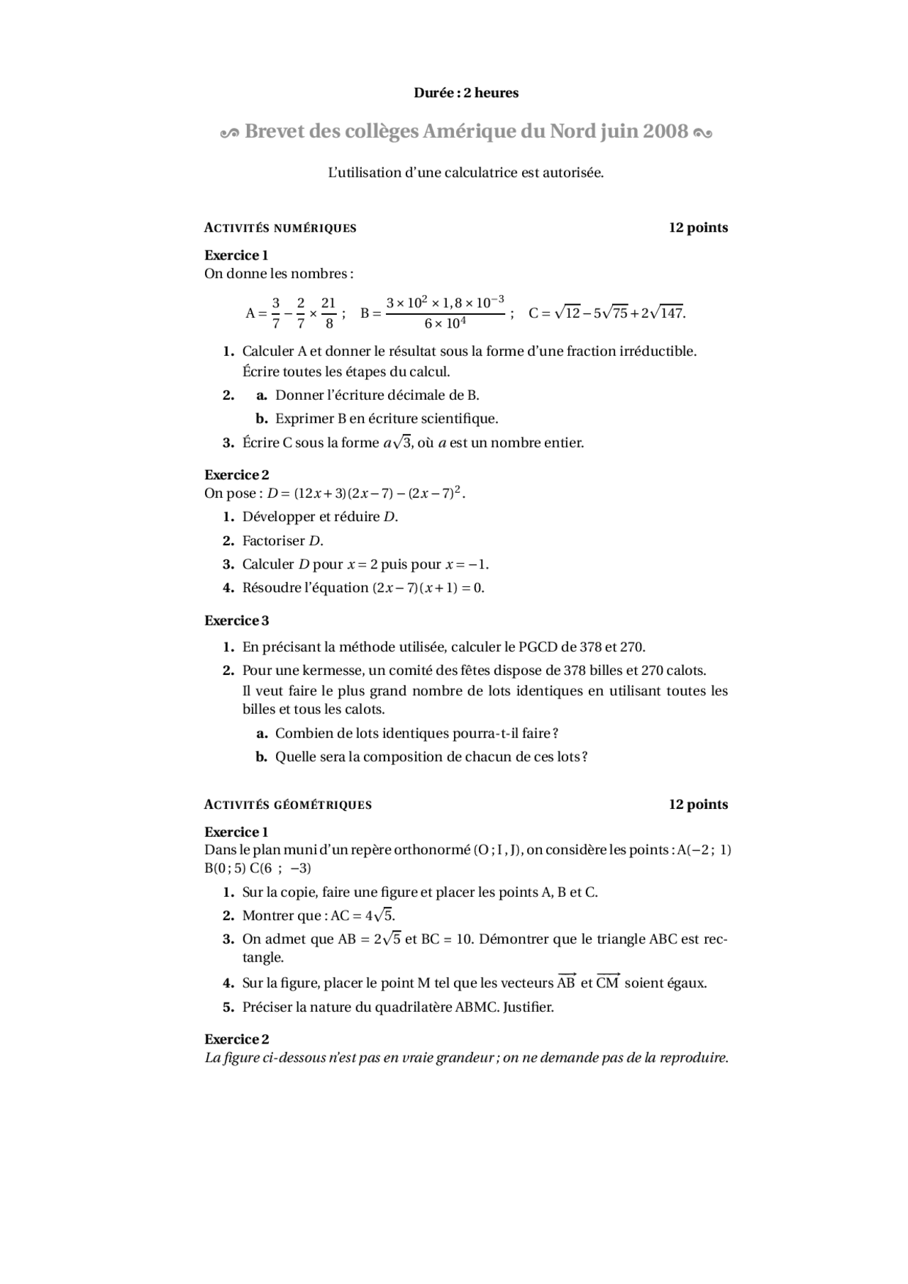 Examen Sur Les Activité Numériques Docsity