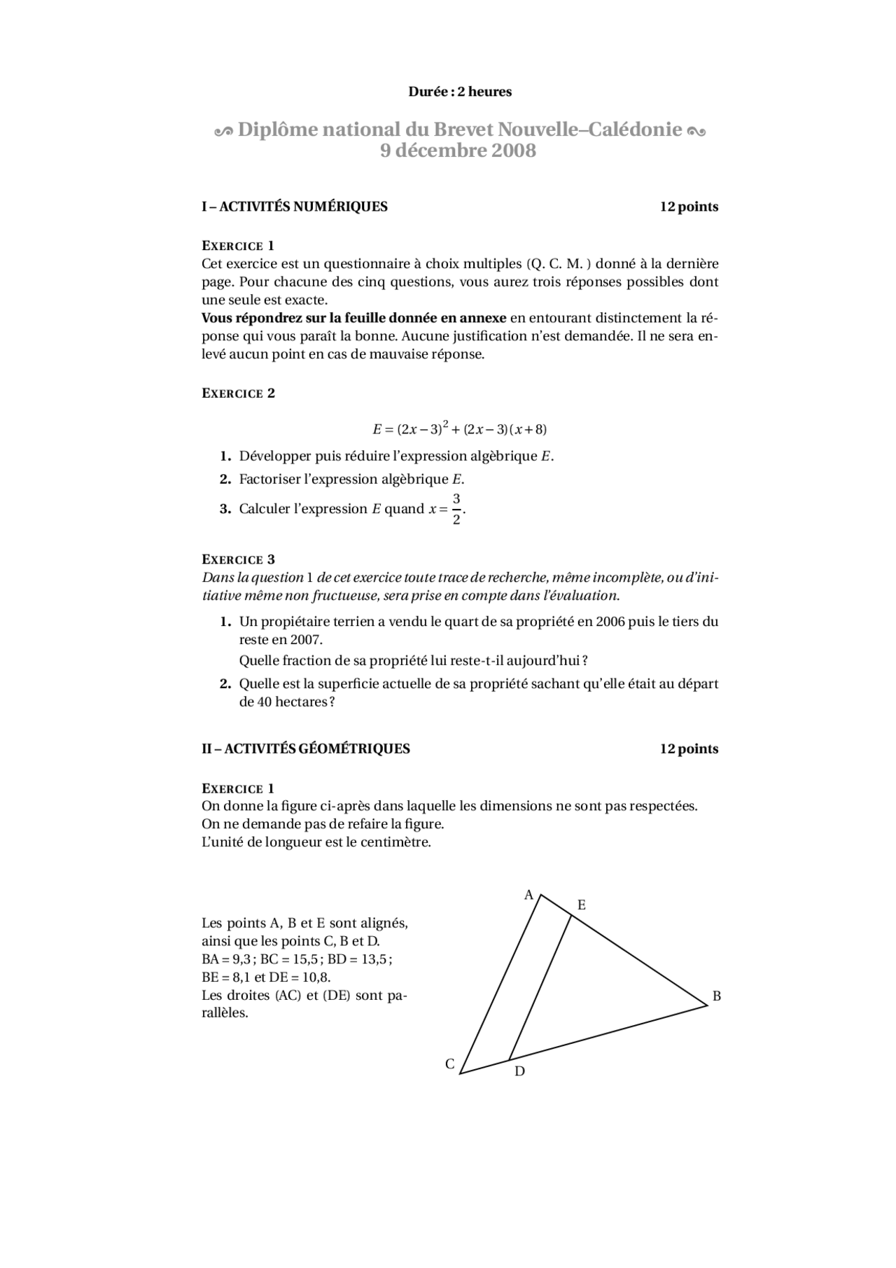 Examen de mathématique 9 - Docsity