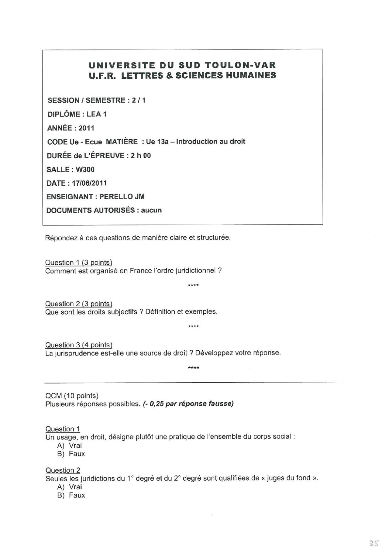 Examen sur la langue française 2 - Docsity