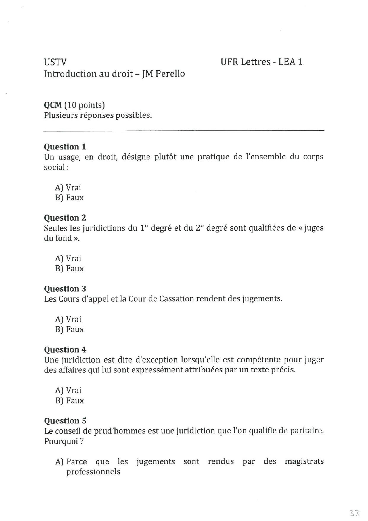 Examen sur la langue française - Docsity