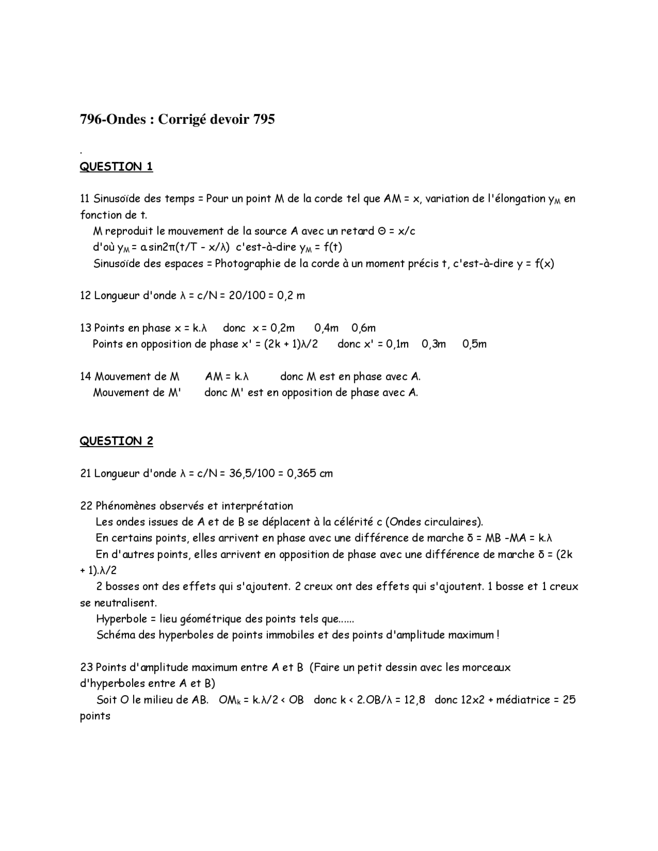 Exercices Sur Les Ondes Correction Docsity