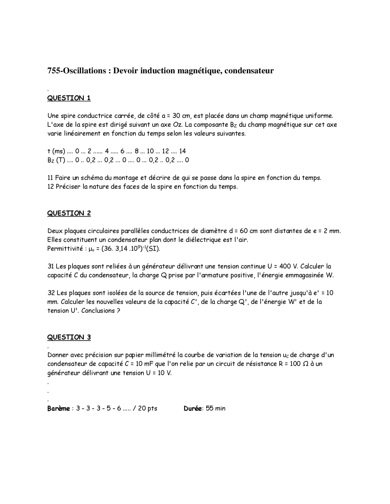 Exercices Sur Les Oscillations Devoir Induction Magnétique