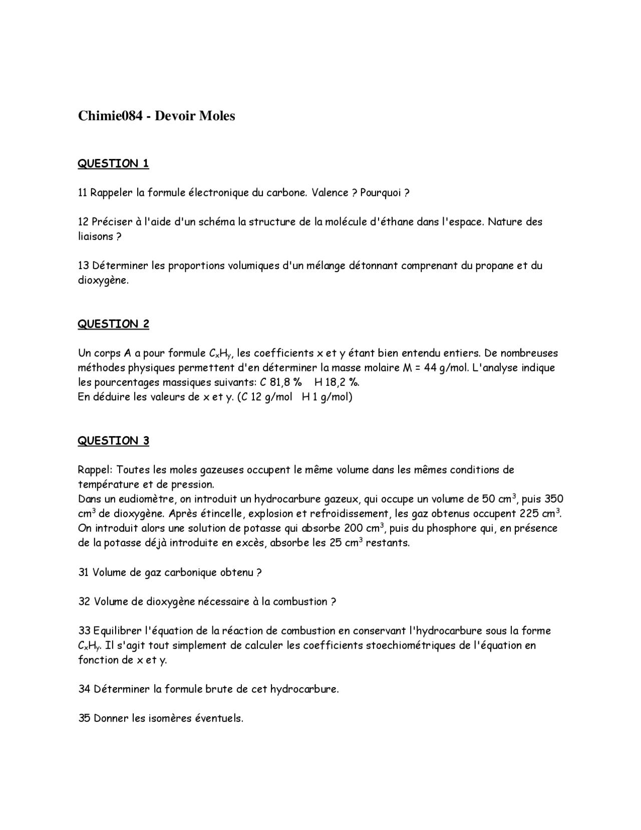 Exercices Sur Les Moles Docsity