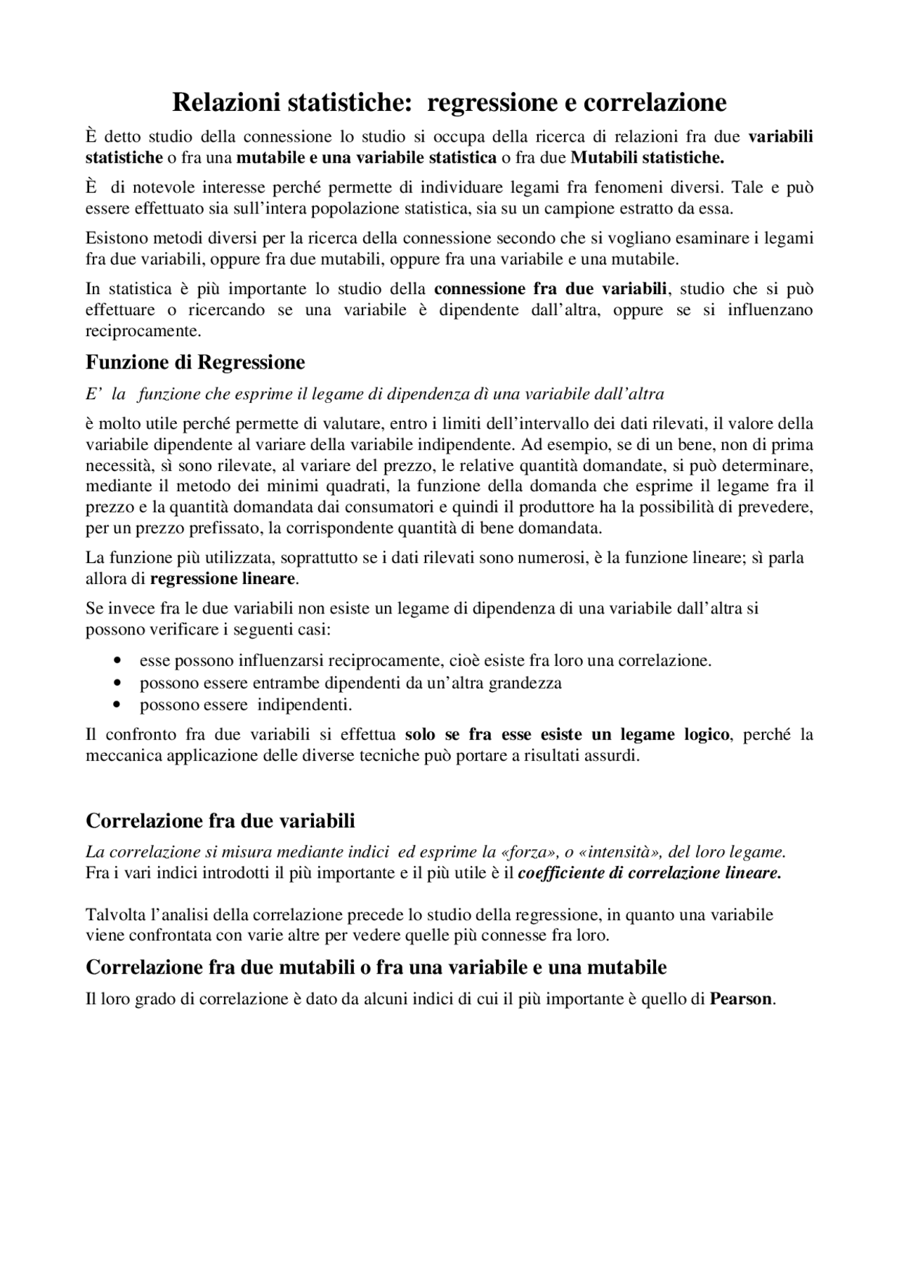 Relazioni Statistiche Docsity