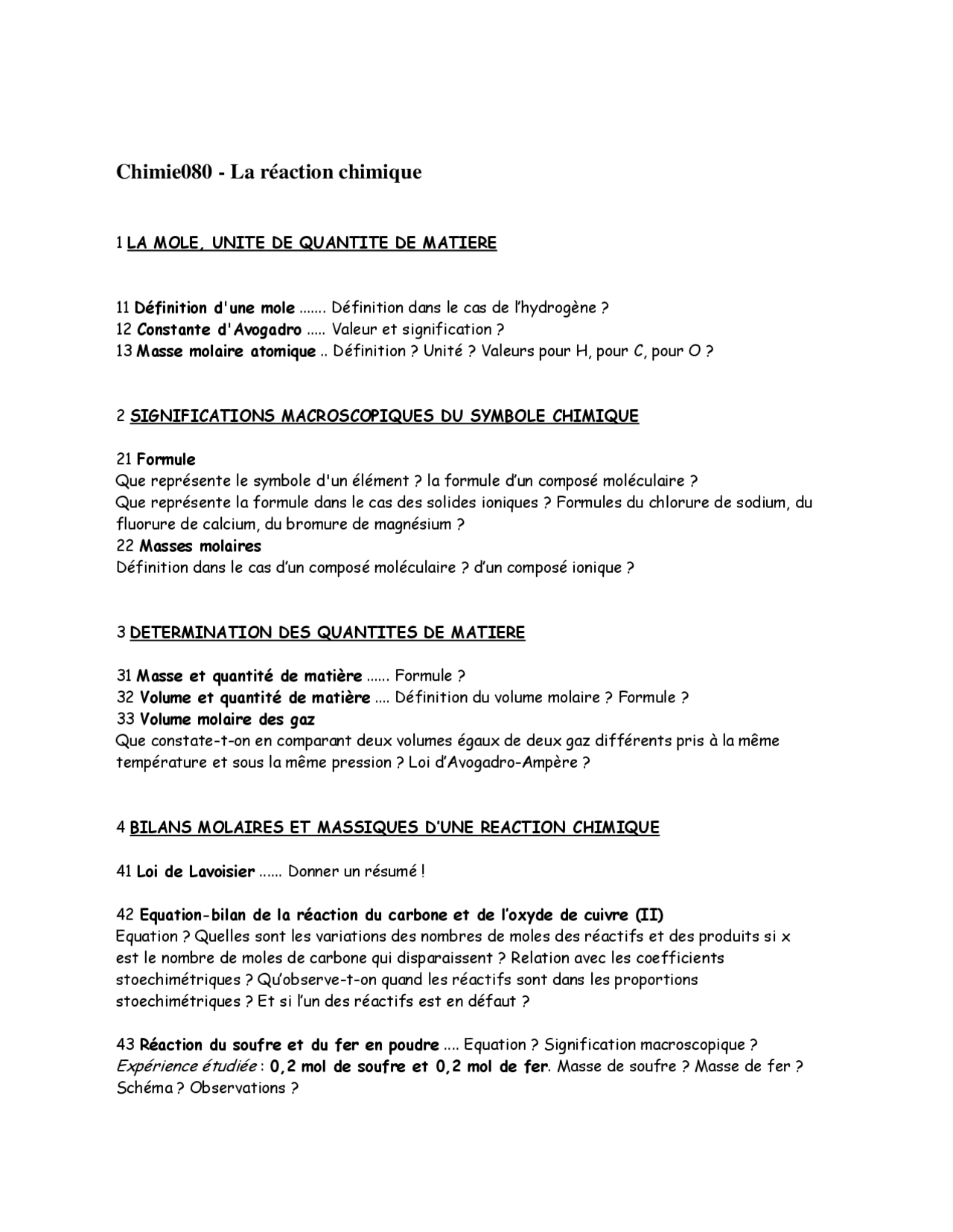Exercices Sur La Réaction Chimique Exercices Chimie Docsity