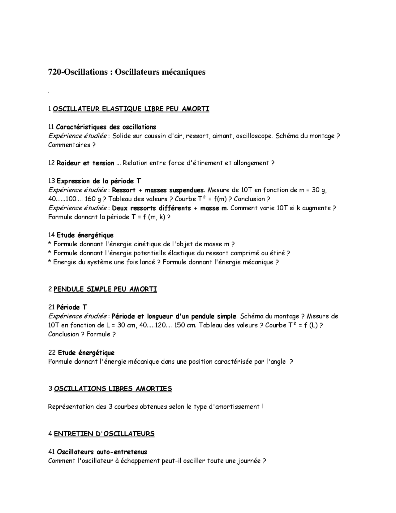 Exercices Sur Les Oscillations Les Oscillateurs Mécaniques Docsity